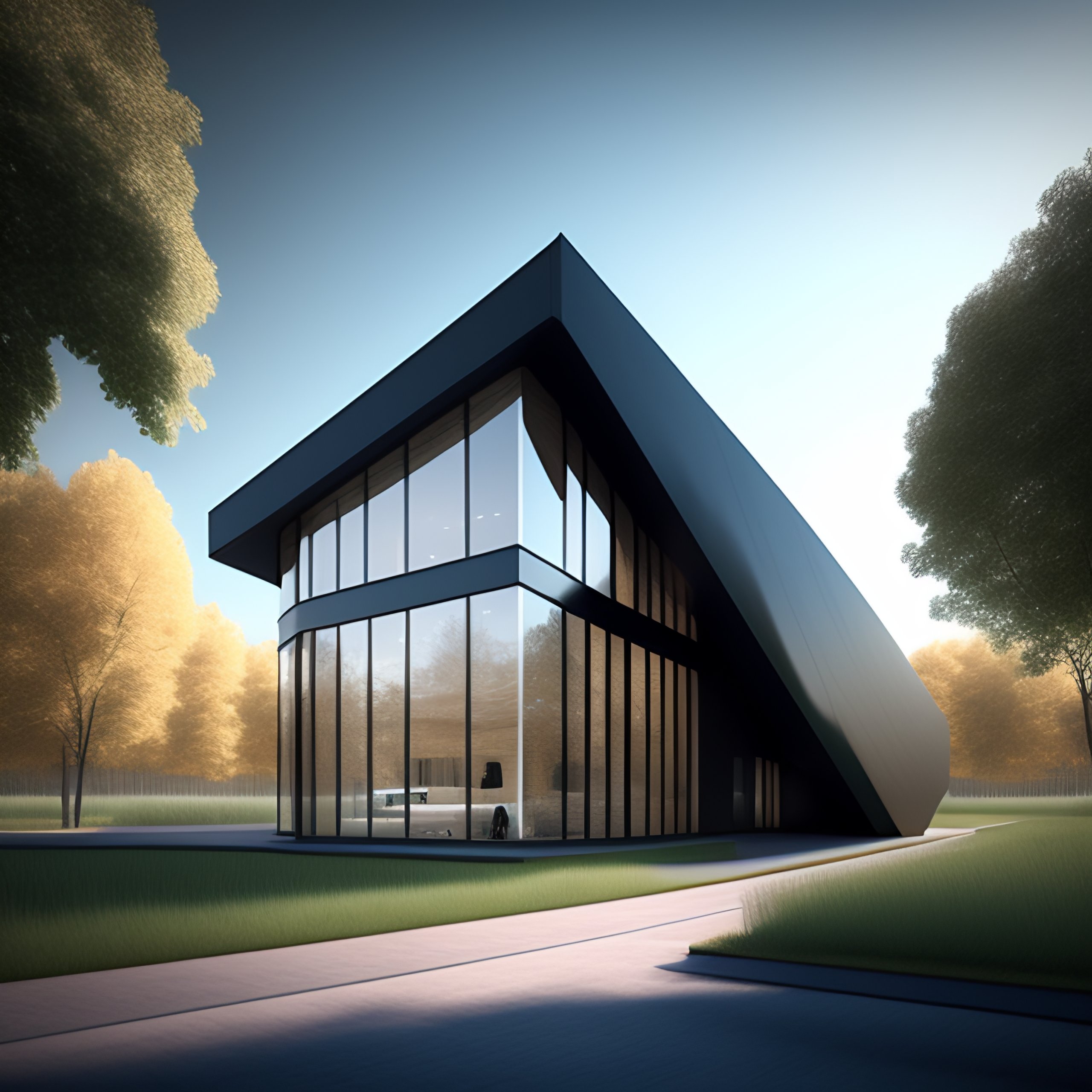 Lexica - Rendering of a modern building, large overhangs, dezeen