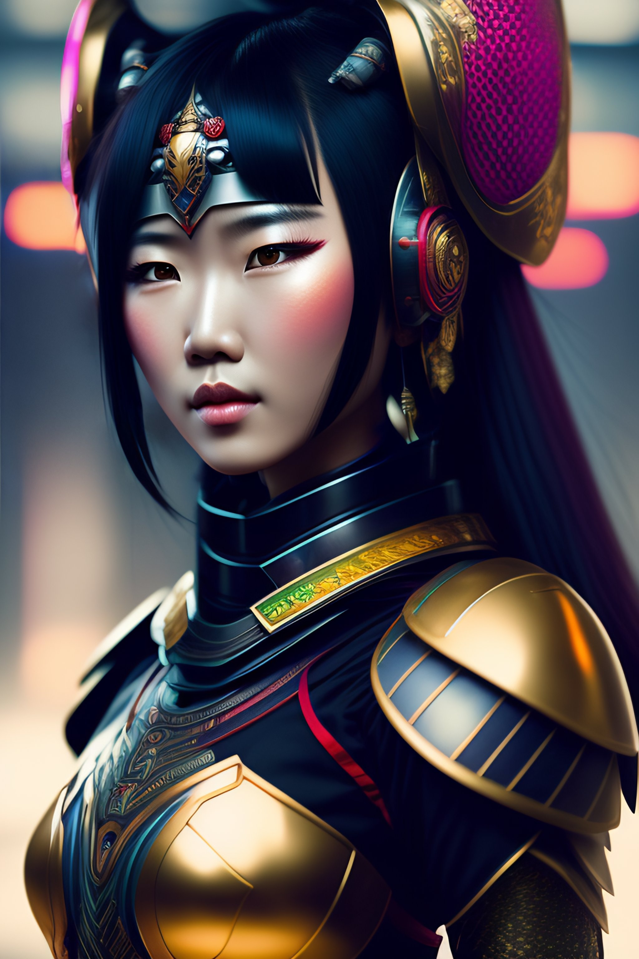 Lexica - Portrait a cyborg Asian girl samurai in mecha armor and helmet ...