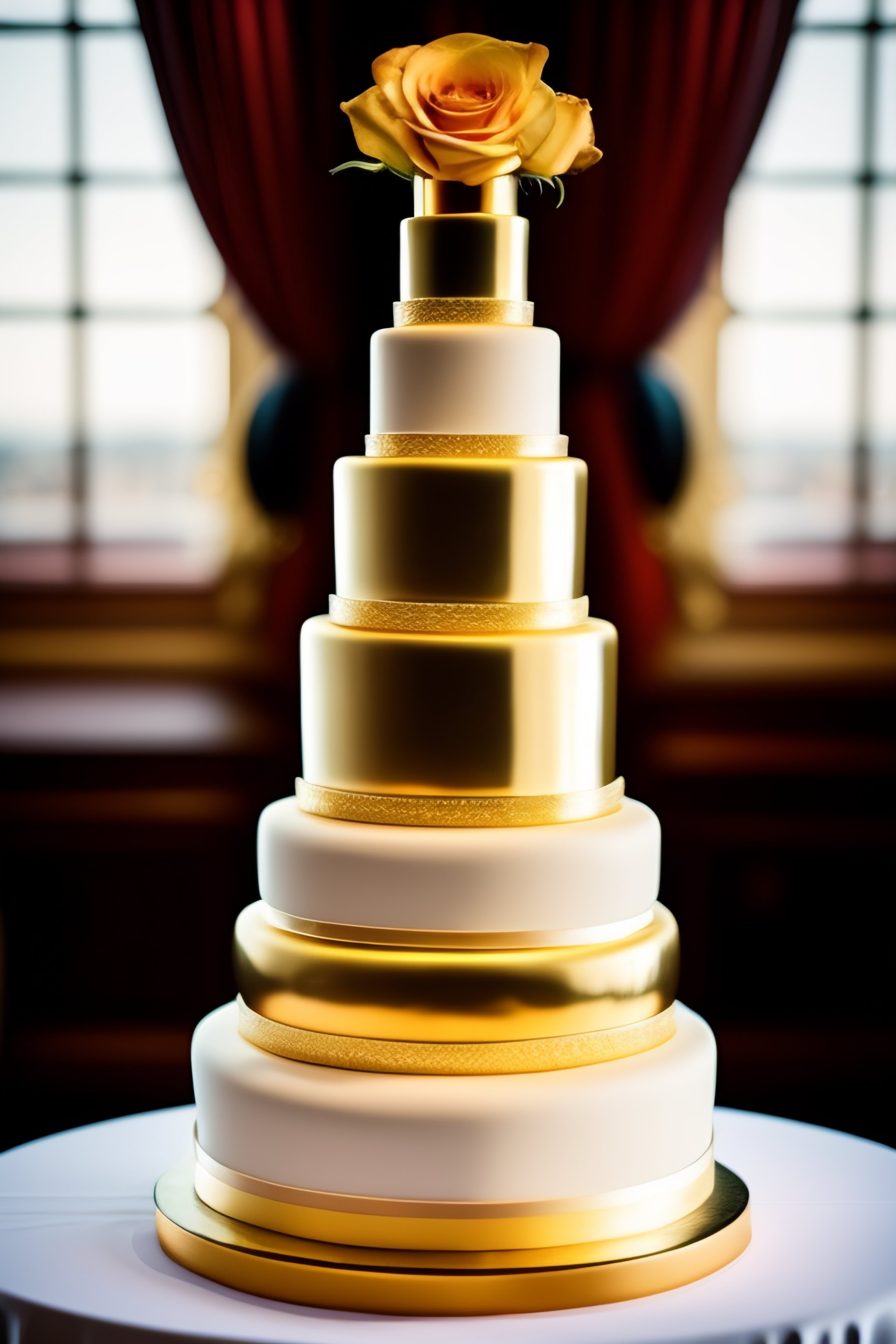 Lexica - 7 tier golden wedding cake with roses