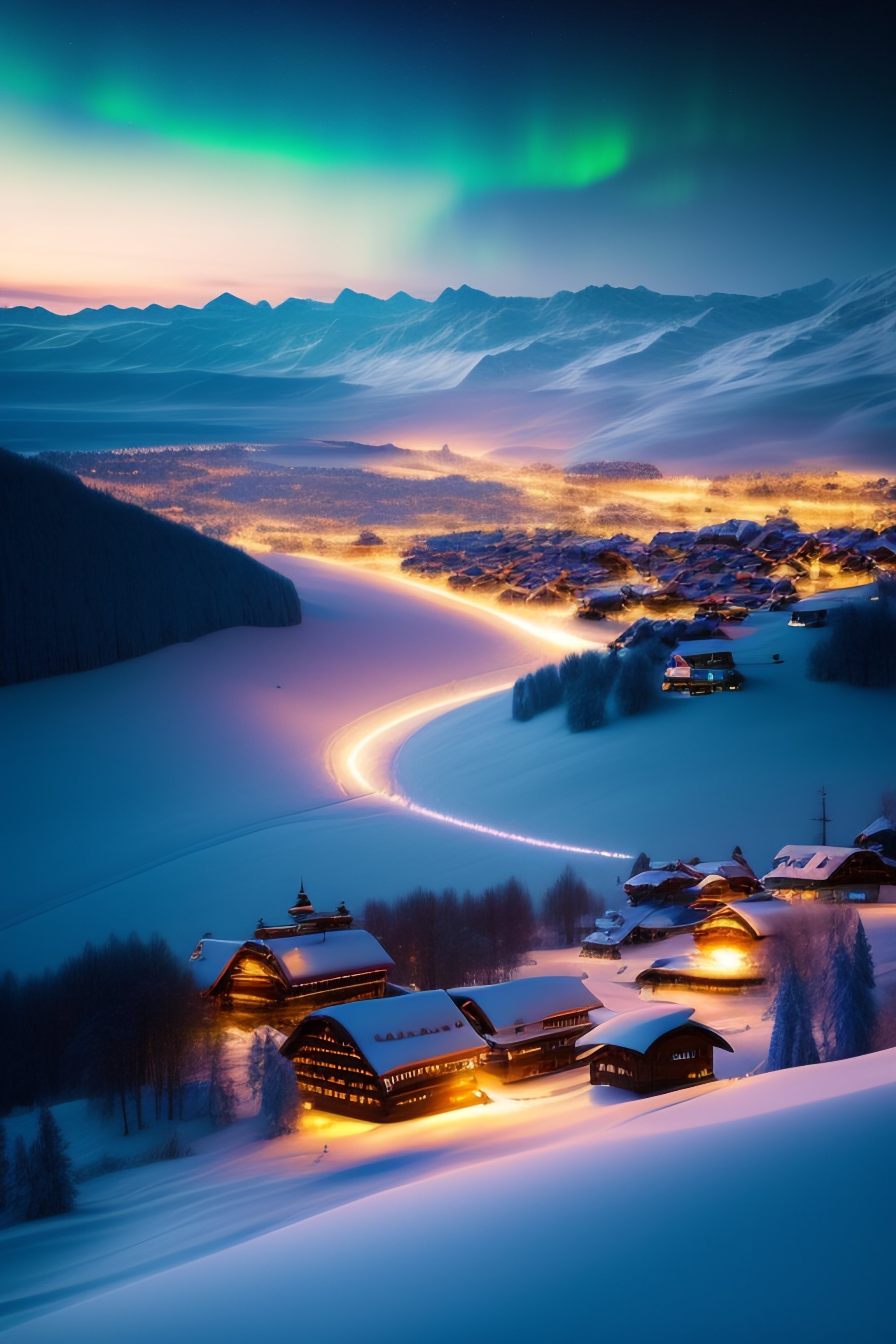 Lexica - The thick snow covered swiss town , the sky is starry , the ...