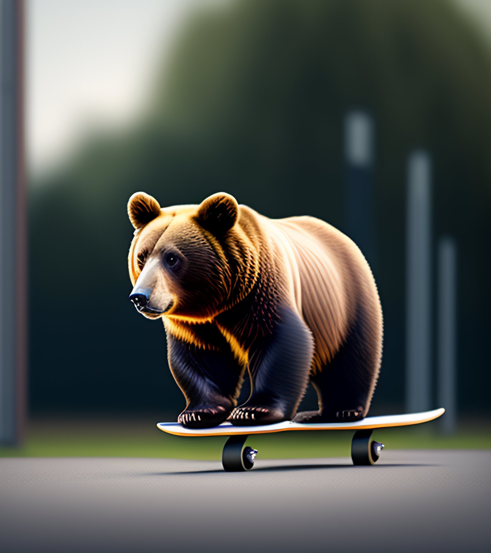 Lexica - A bear skateboarding on 2 legs, digital art, photorealistic