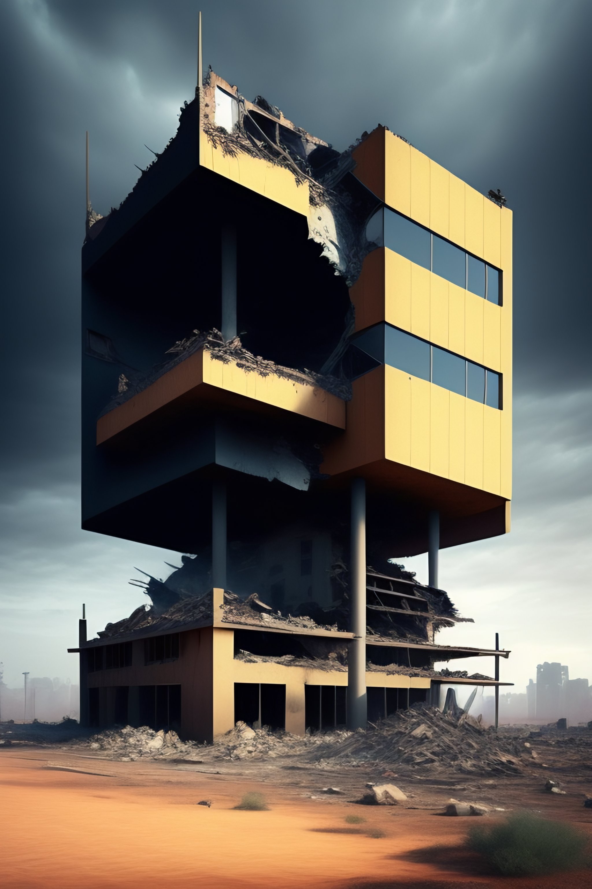 Lexica - War pictures of destroyed buildings in the style of Dali