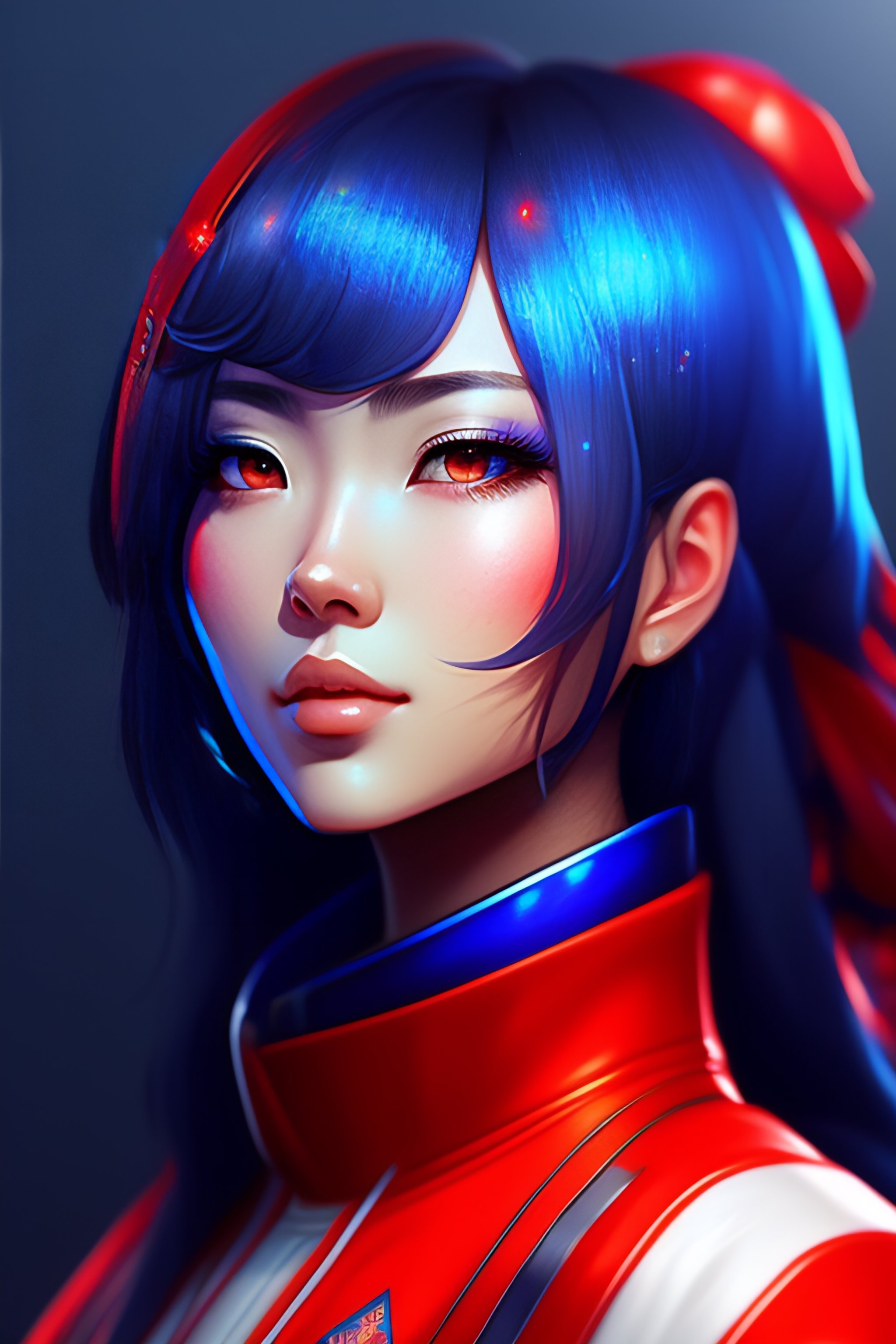 Lexica - A portrait of anime japanese blue and red girl, face of loish ...