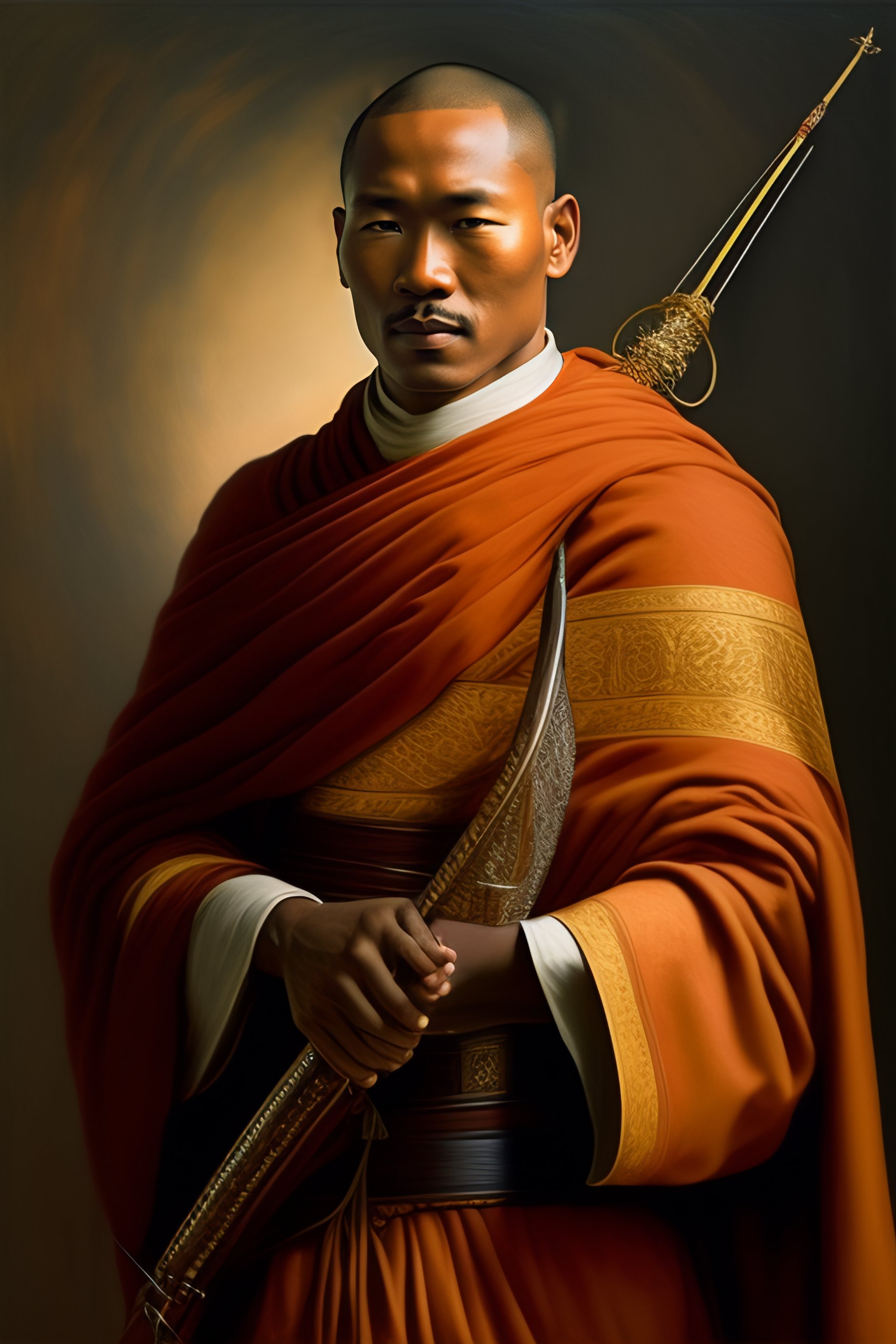 Lexica - Portrait of a monk with bulletproof holding a bow and arrow