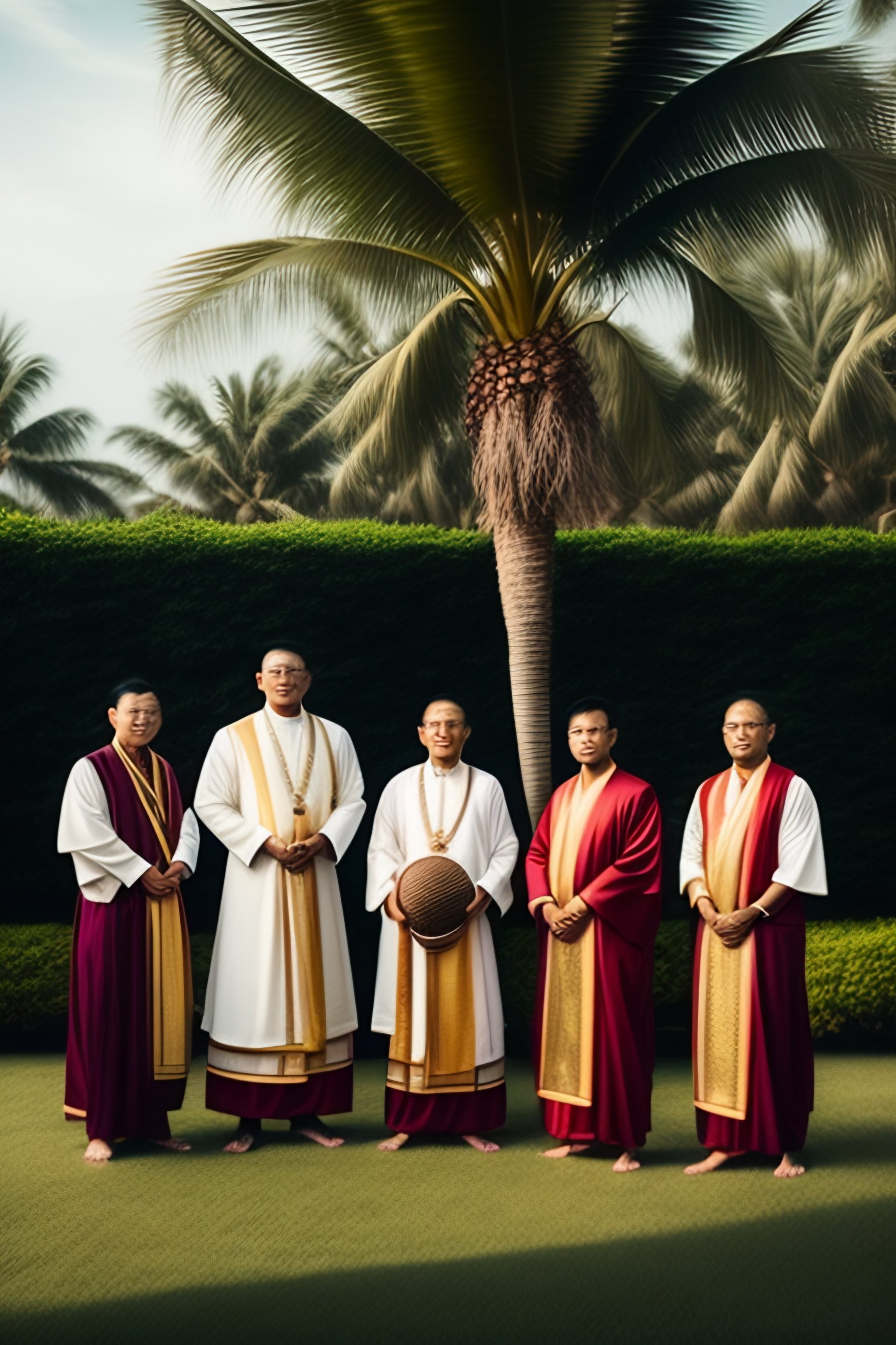 Lexica - Portrait of a group of Asian priests with a coconut in front ...
