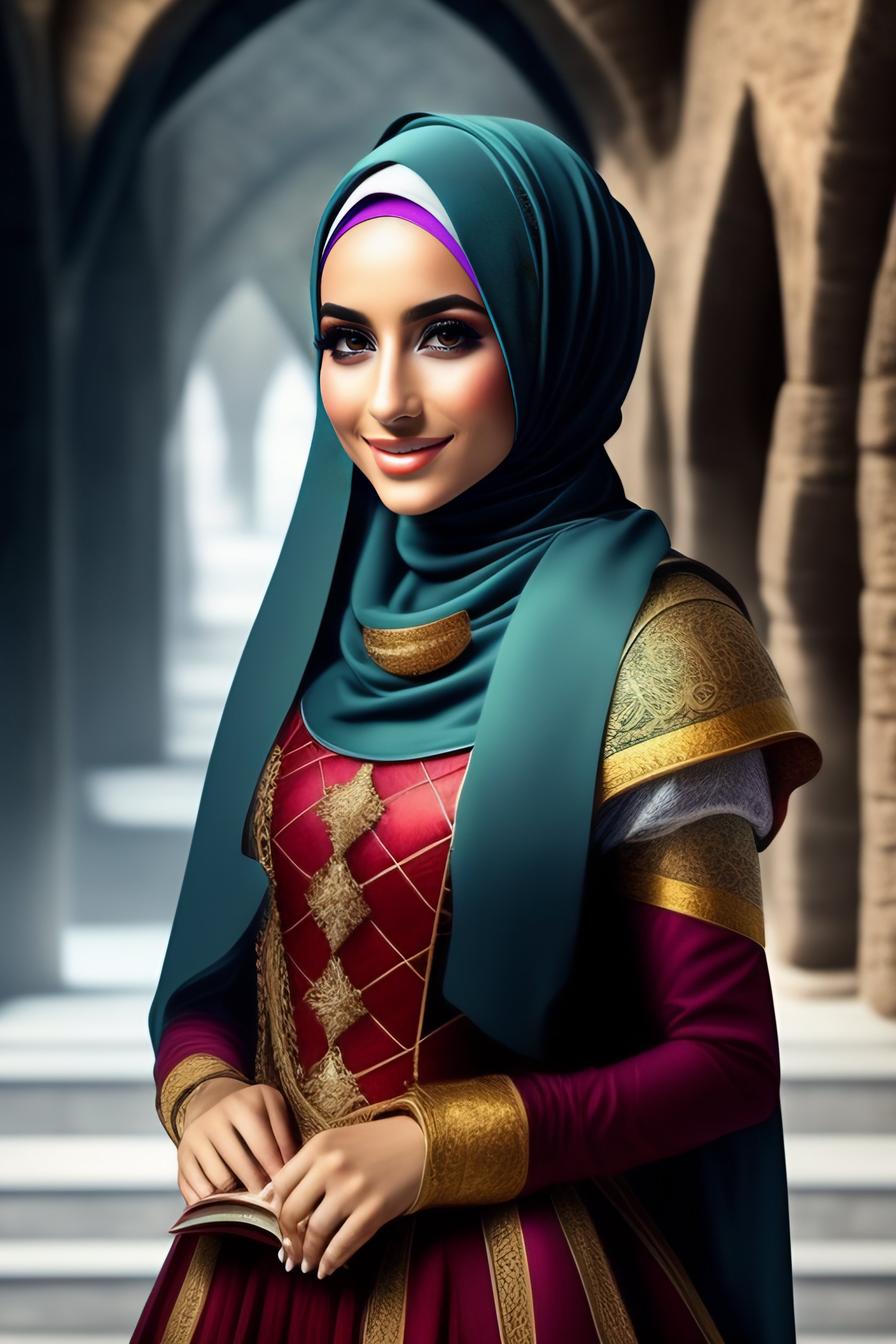 Lexica - Cute hijab girl wearing medieval mage clothing