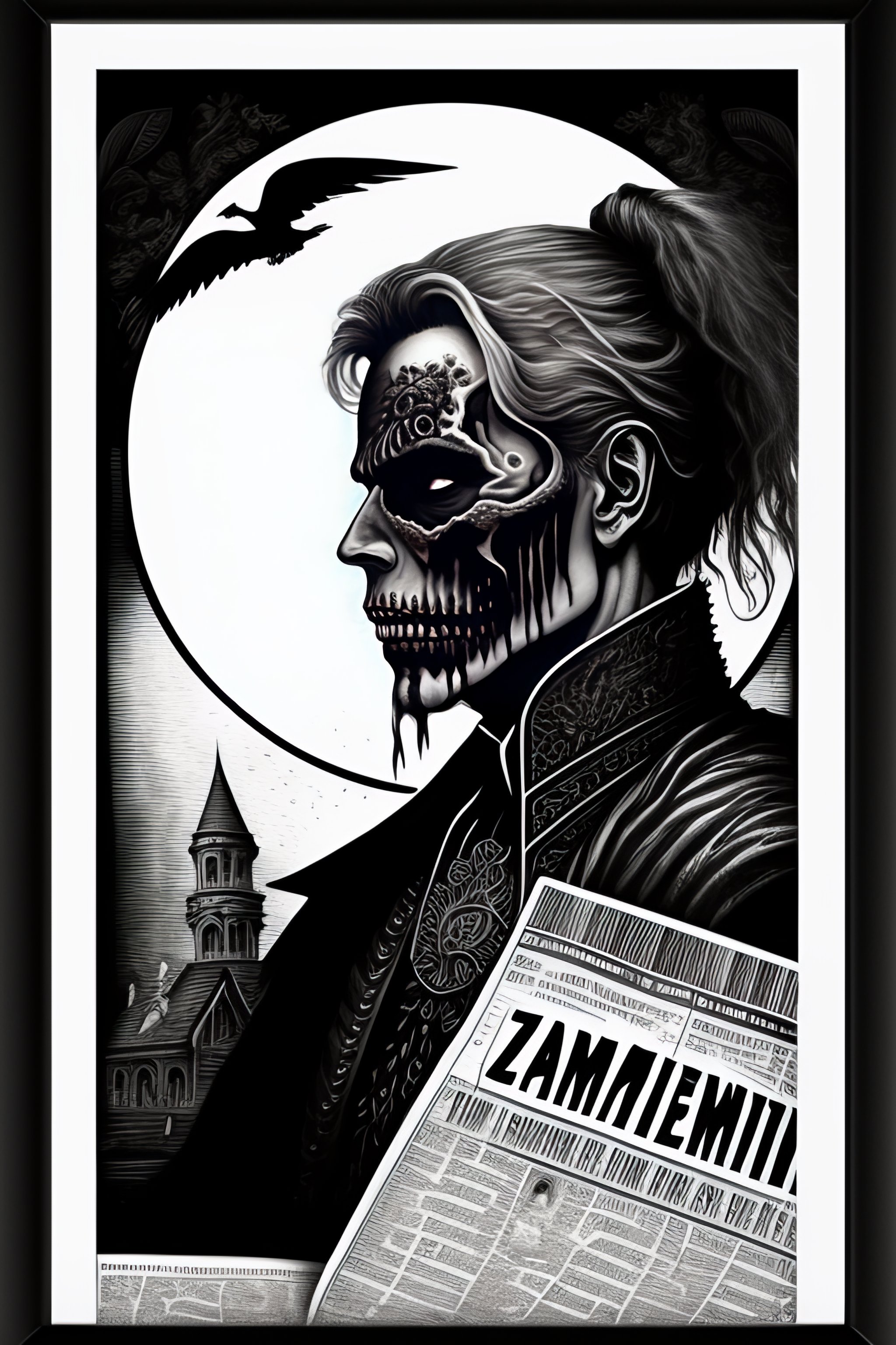 Lexica - Zombie, fantasy, black and white, line illustration, intricate ...