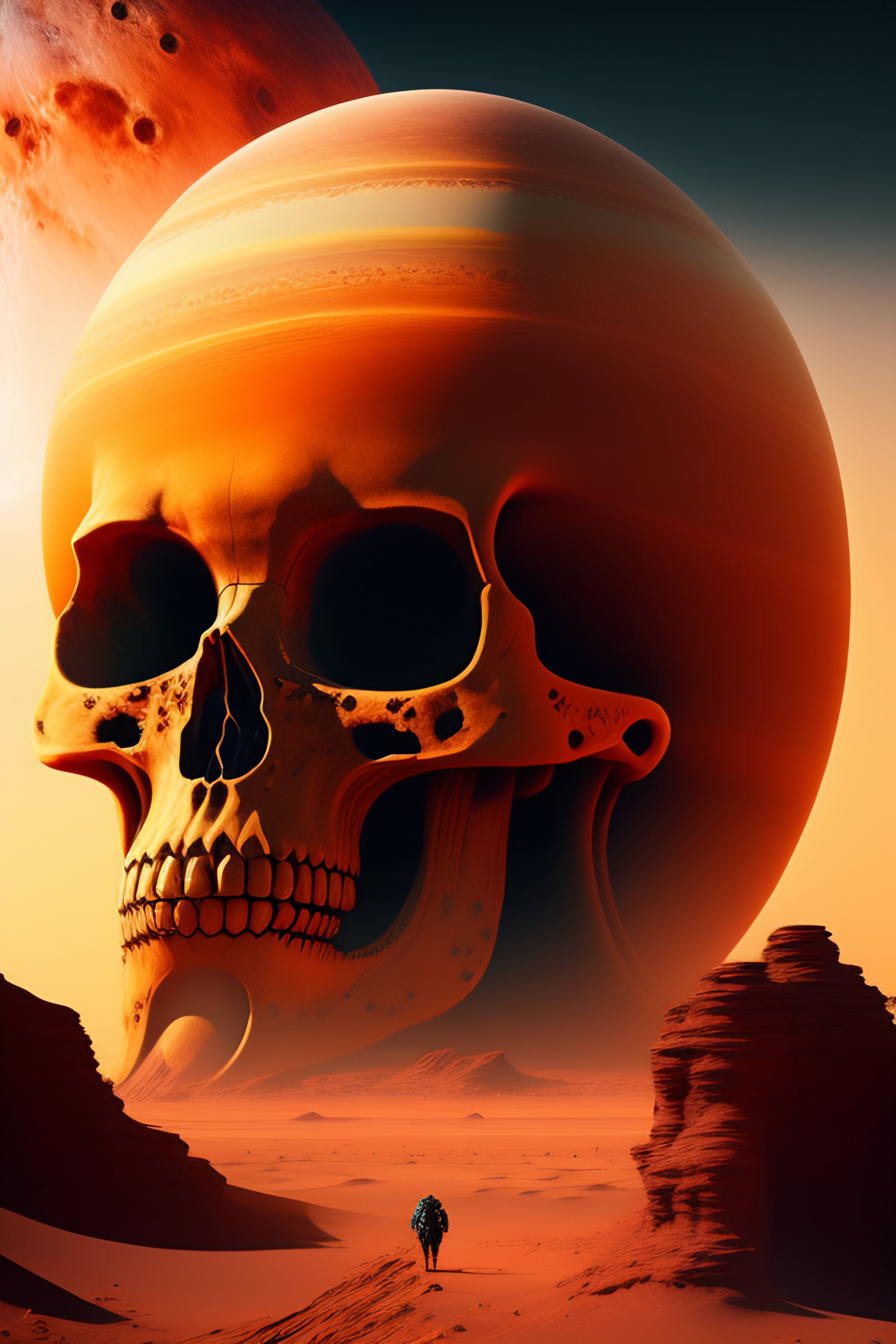 Lexica - A sci-fi book cover of a giant alien skull on the surface of Mars