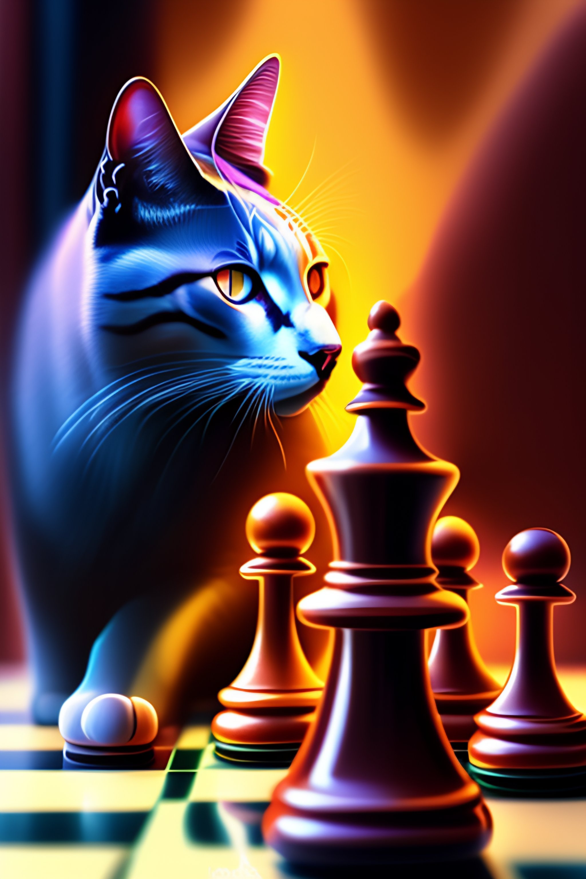 Lexica - Chess game between 2 beautiful cats, impressionist drawing ...