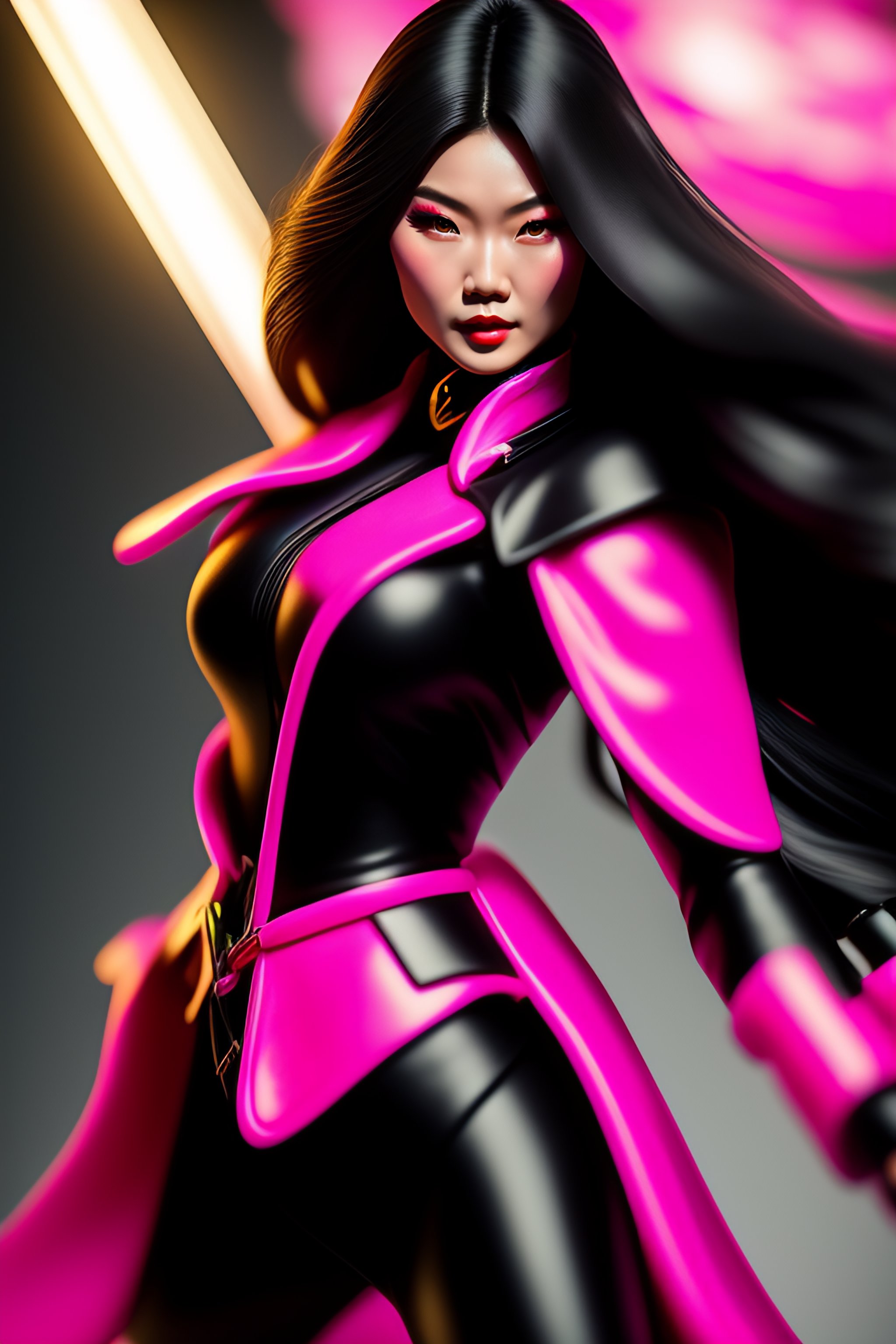 Lexica - Pretty Chinese female superhero in sleek pink coat, black ...