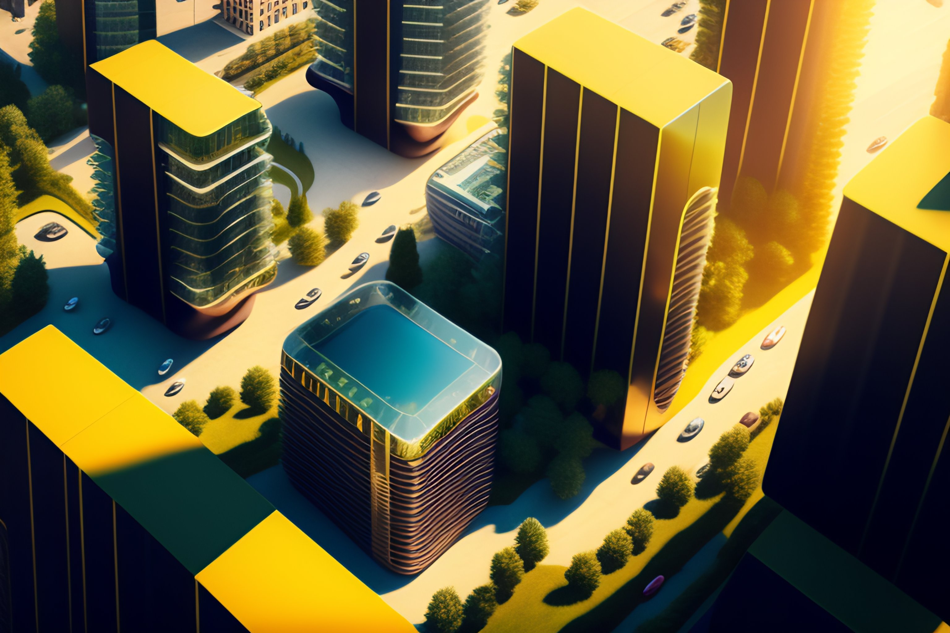 Lexica - Arial view of a city, modern architecture with vertical farm ...