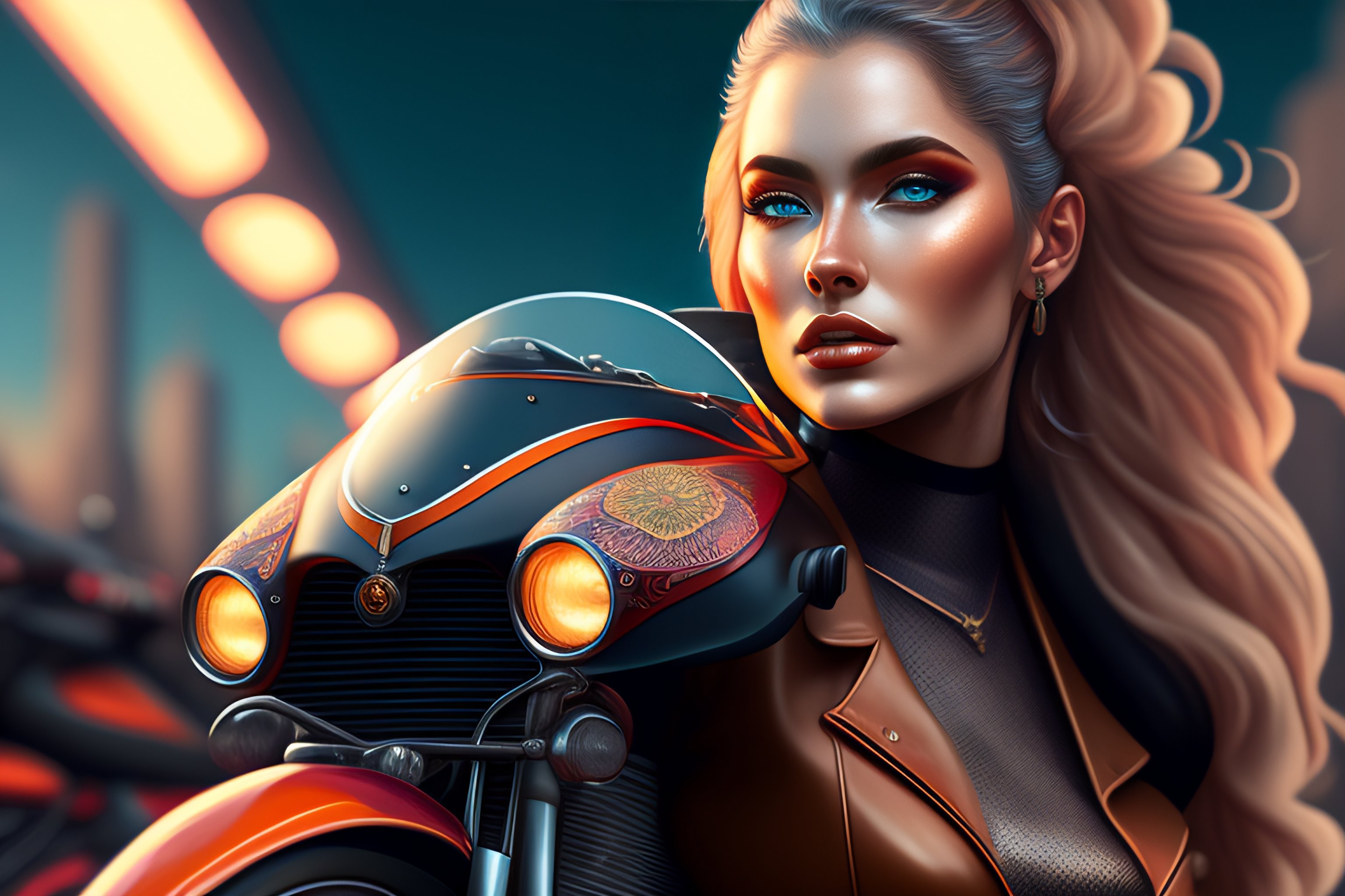 Lexica - Female model riding cafe racer motorcycle Concept art portrait ...