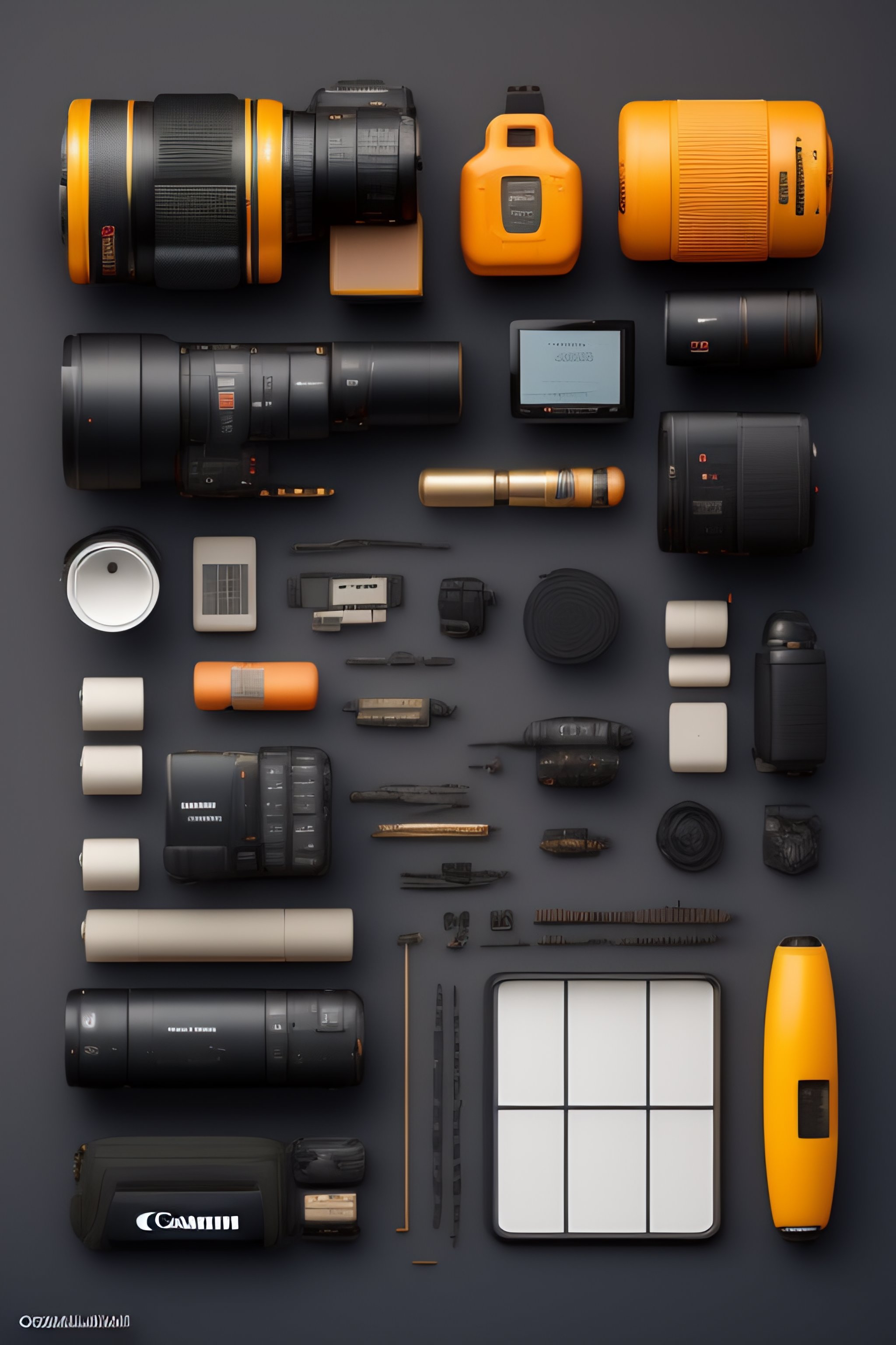 Lexica - Canon photocamera, Costumes and props, Knolling, Knolling ...