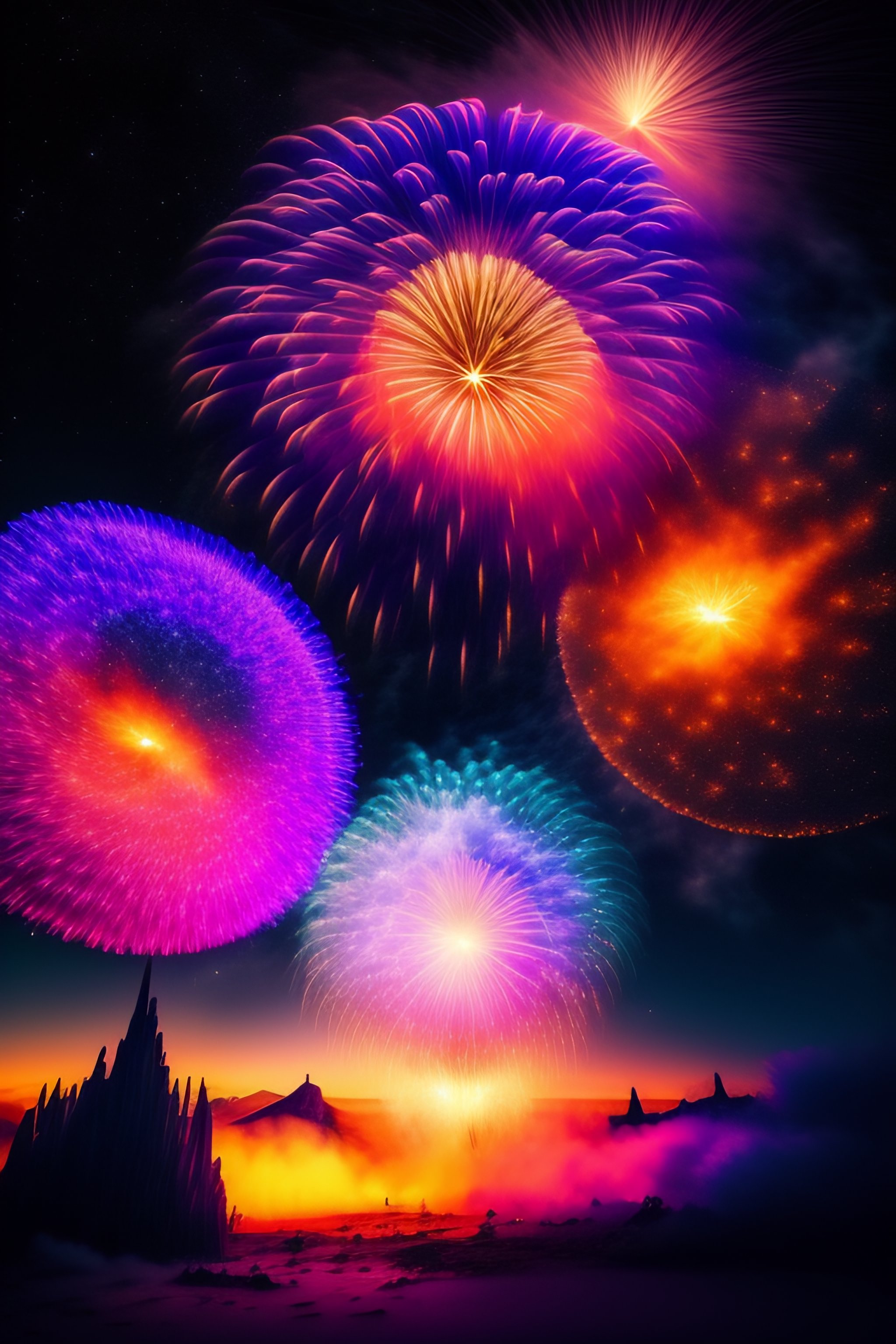 Lexica - Amazing beautiful fireworks, 3D, outer space,
