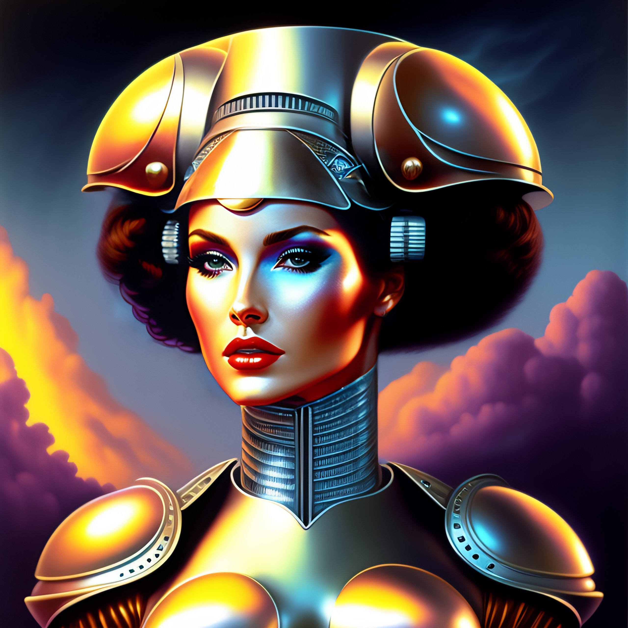 Lexica - 80's airbrush painting of a beautiful gynoid female android in ...