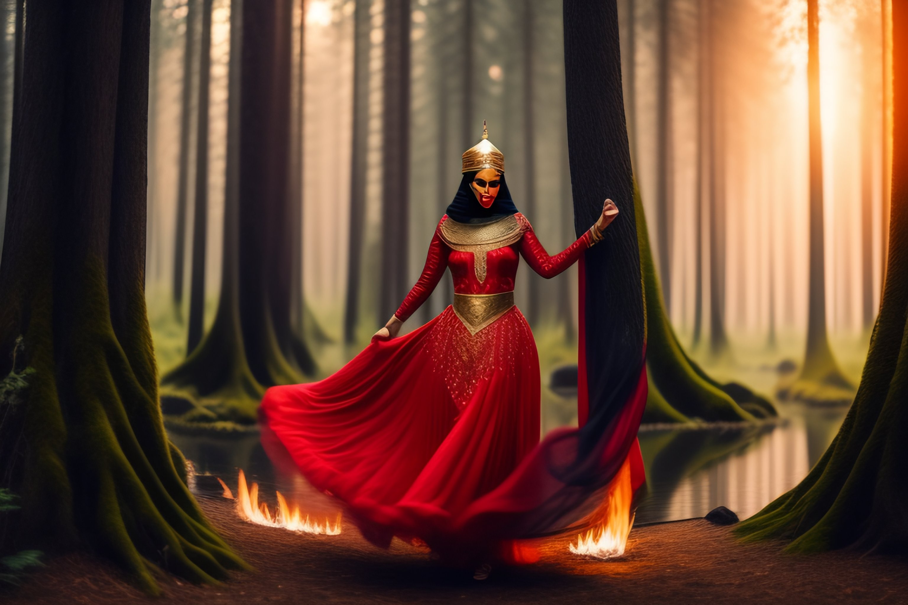 Lexica - Beautiful arabian woman wearing red and gold dress and black ...