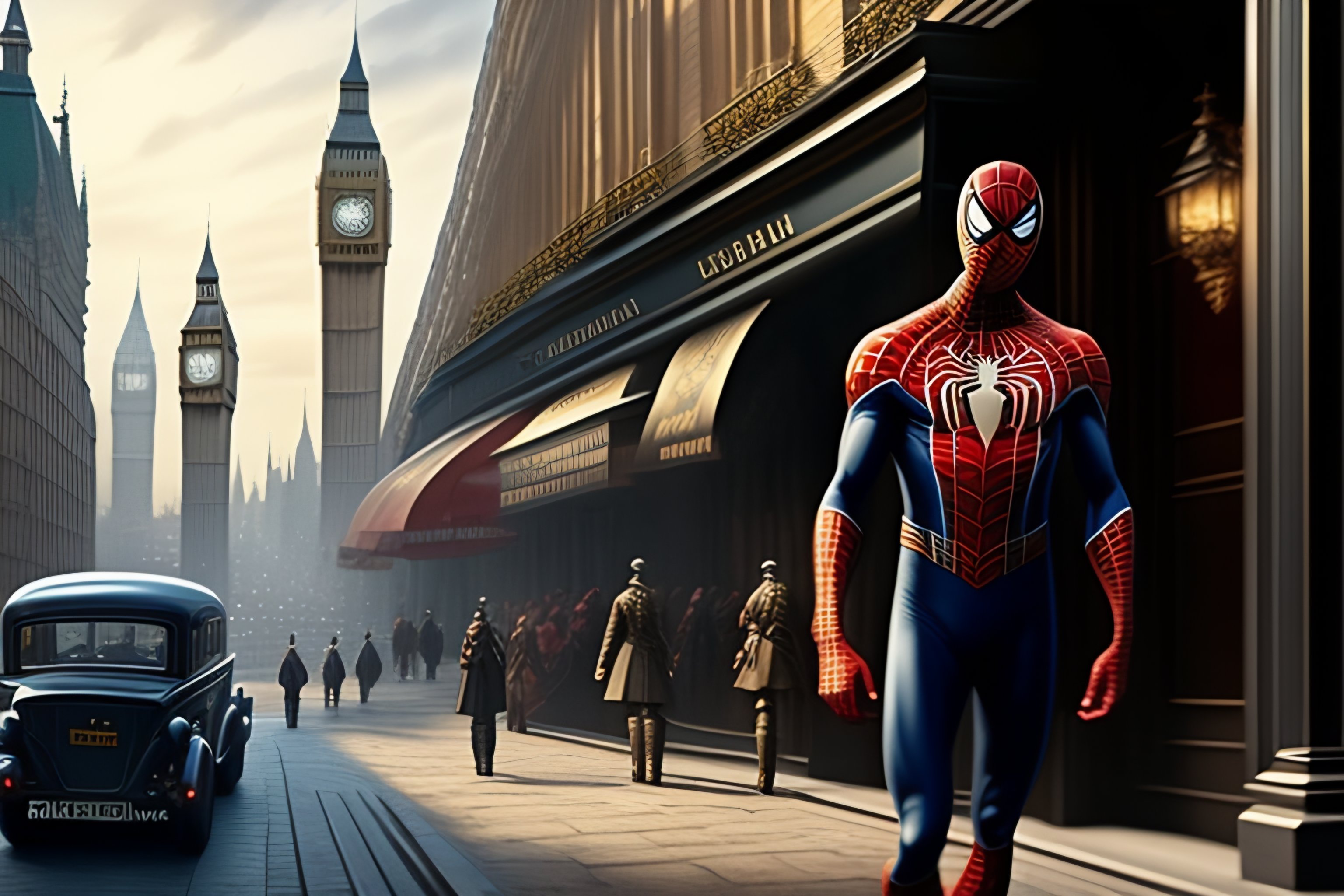 Lexica - Spiderman in London, 1850, ultrarealistic