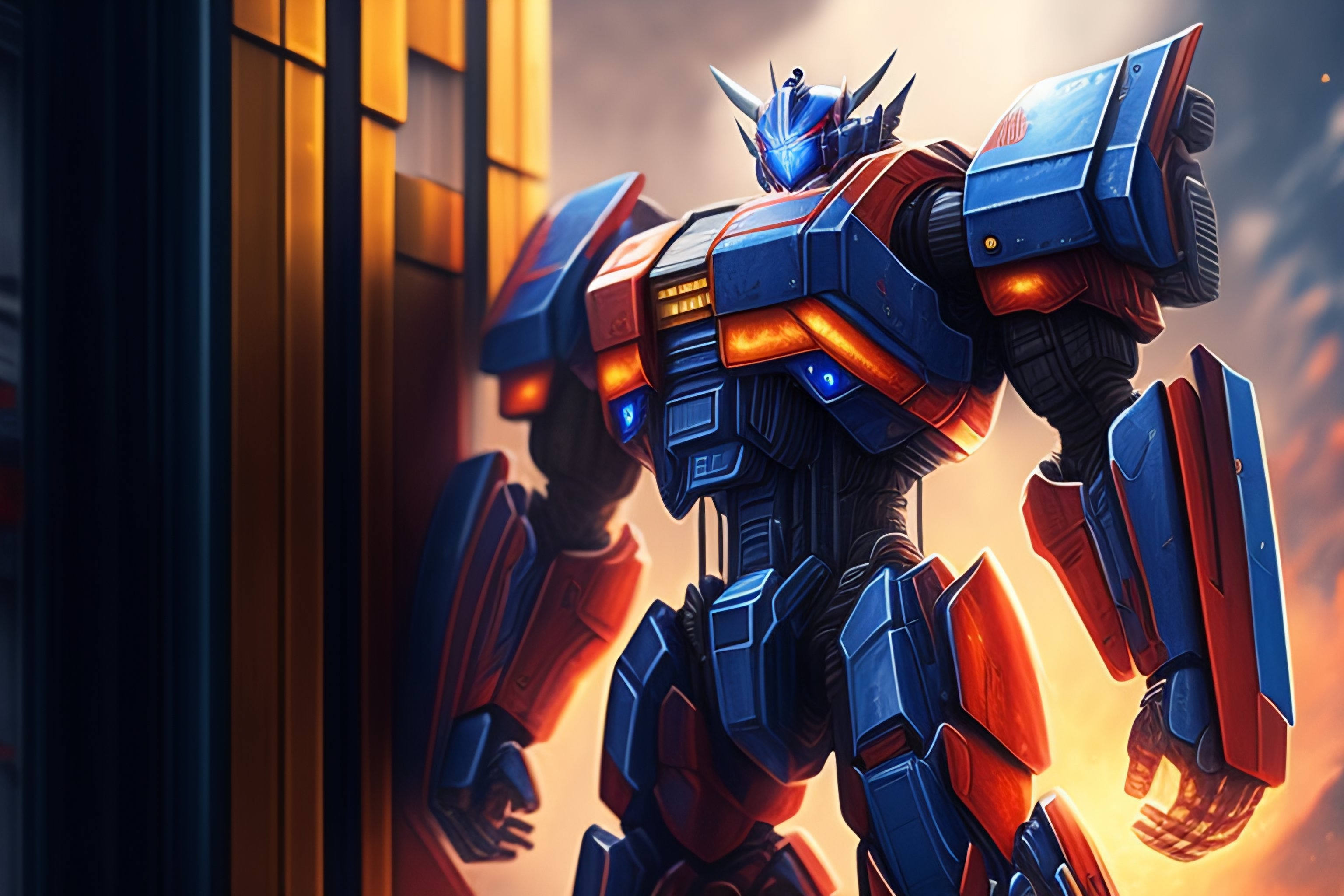 Lexica - Optimus prime shooting a wall illustration, well detailed ...