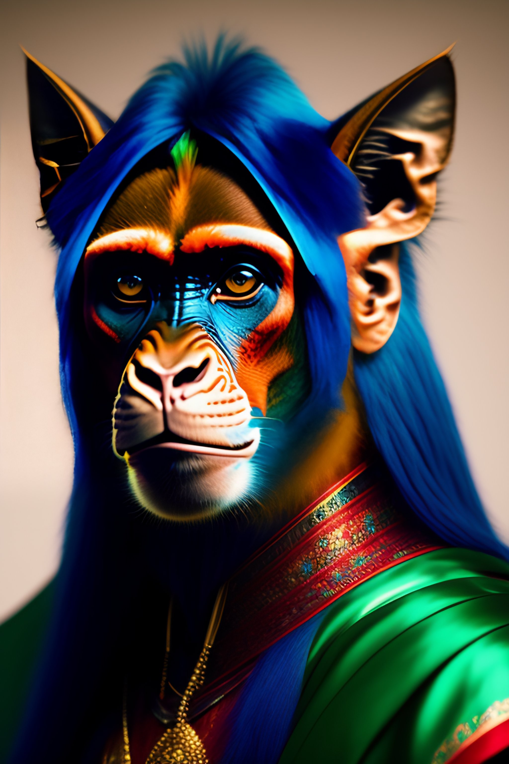 Lexica - A portrait photo of a red skin monkey with cat ears, turquoise ...