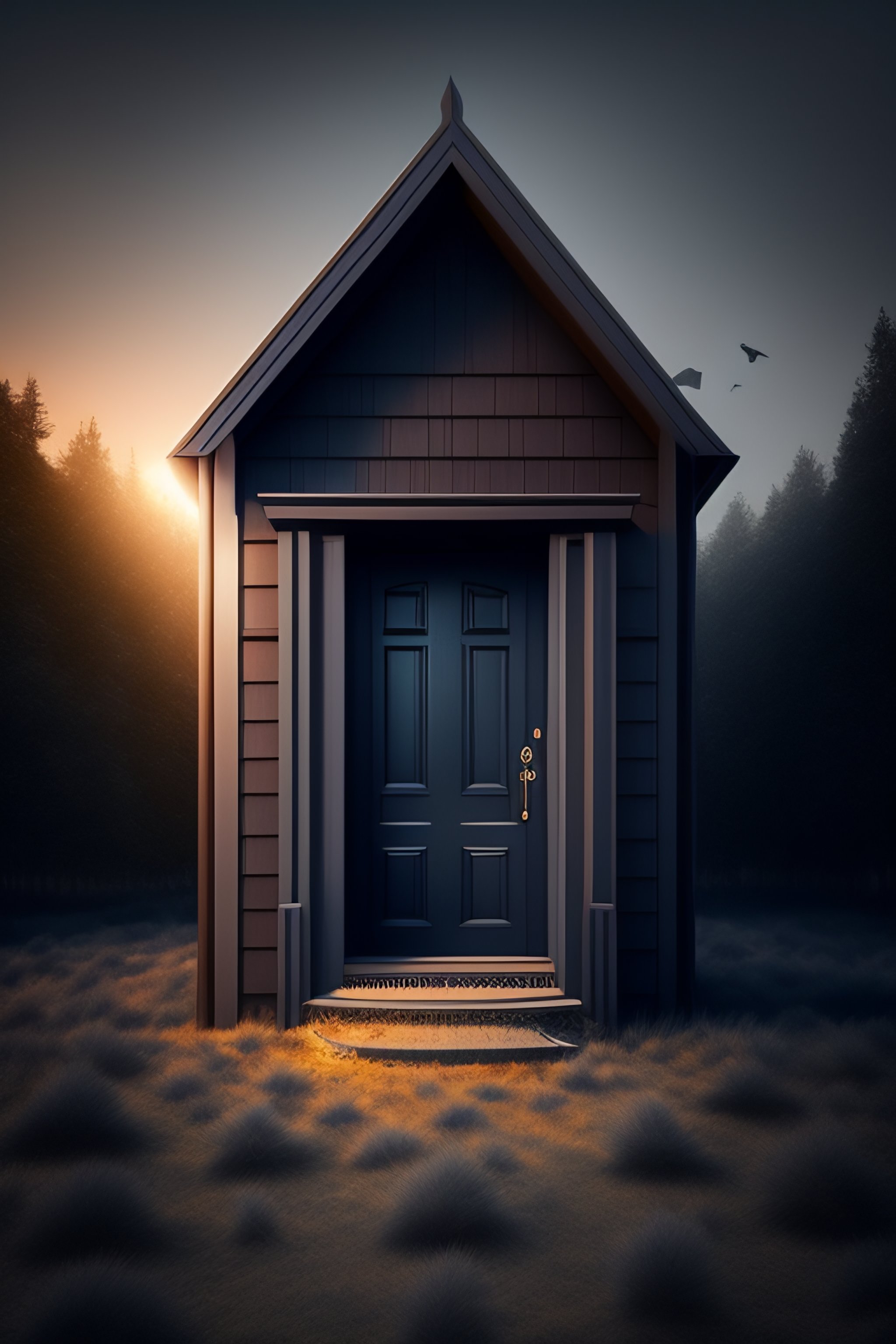 Lexica - A dark house in a square shape very, the door is open and ...