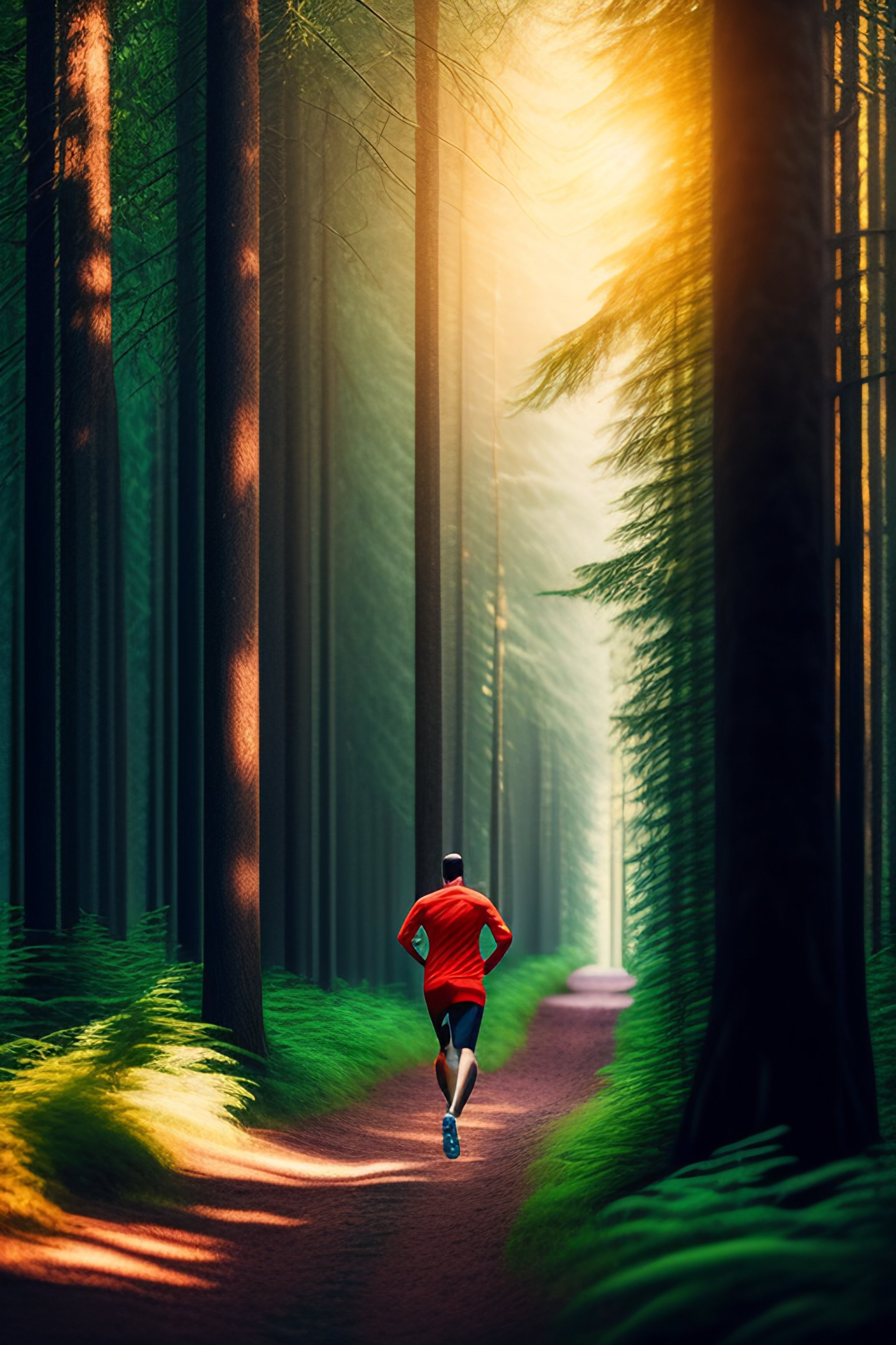 Lexica - Realistic picture of a man running in a forest