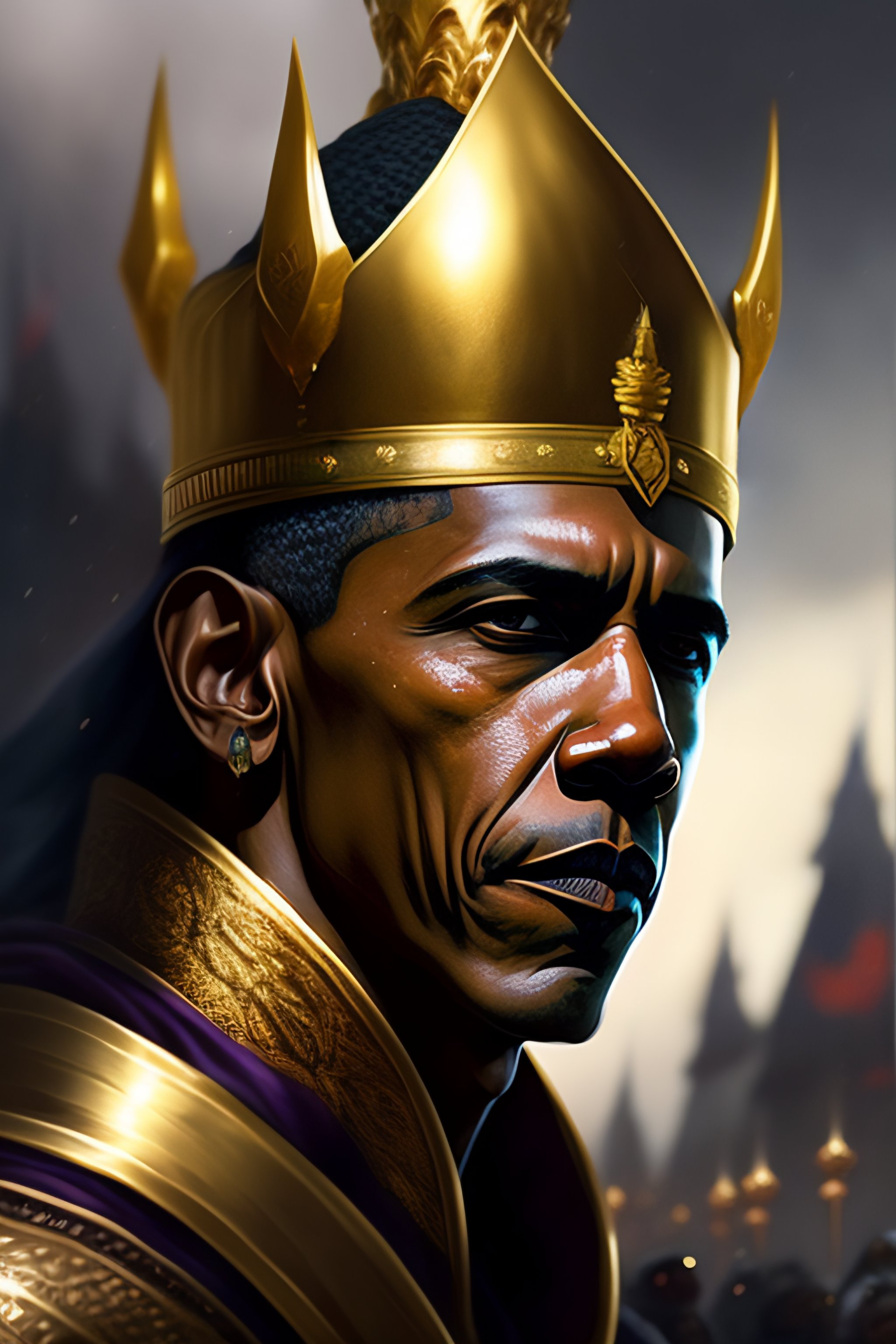 Lexica - Barack obama with crown and golden sword, bloody eyes, by greg ...