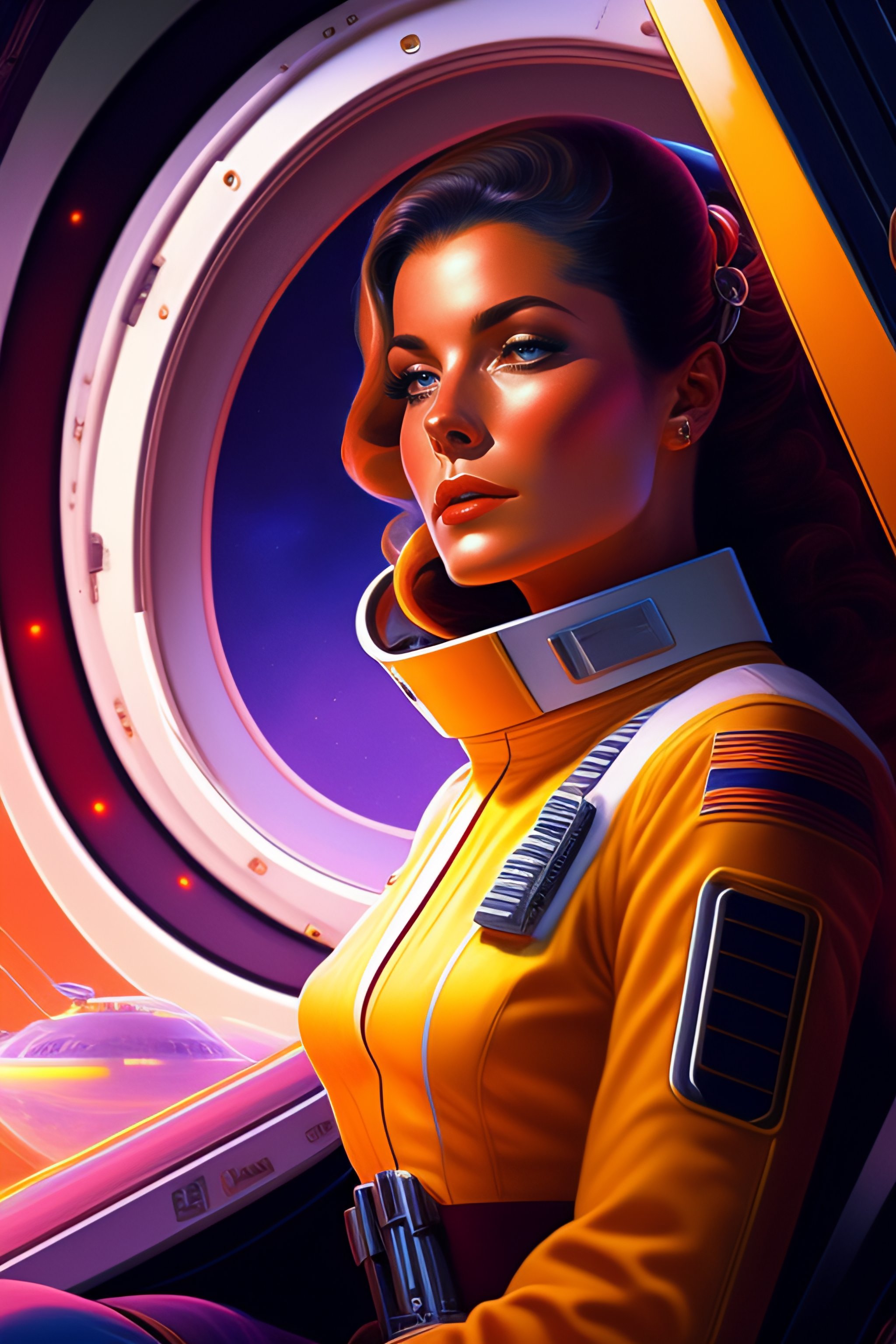 Lexica - "Woman starship captain strapped into starship cabin, lots of ...