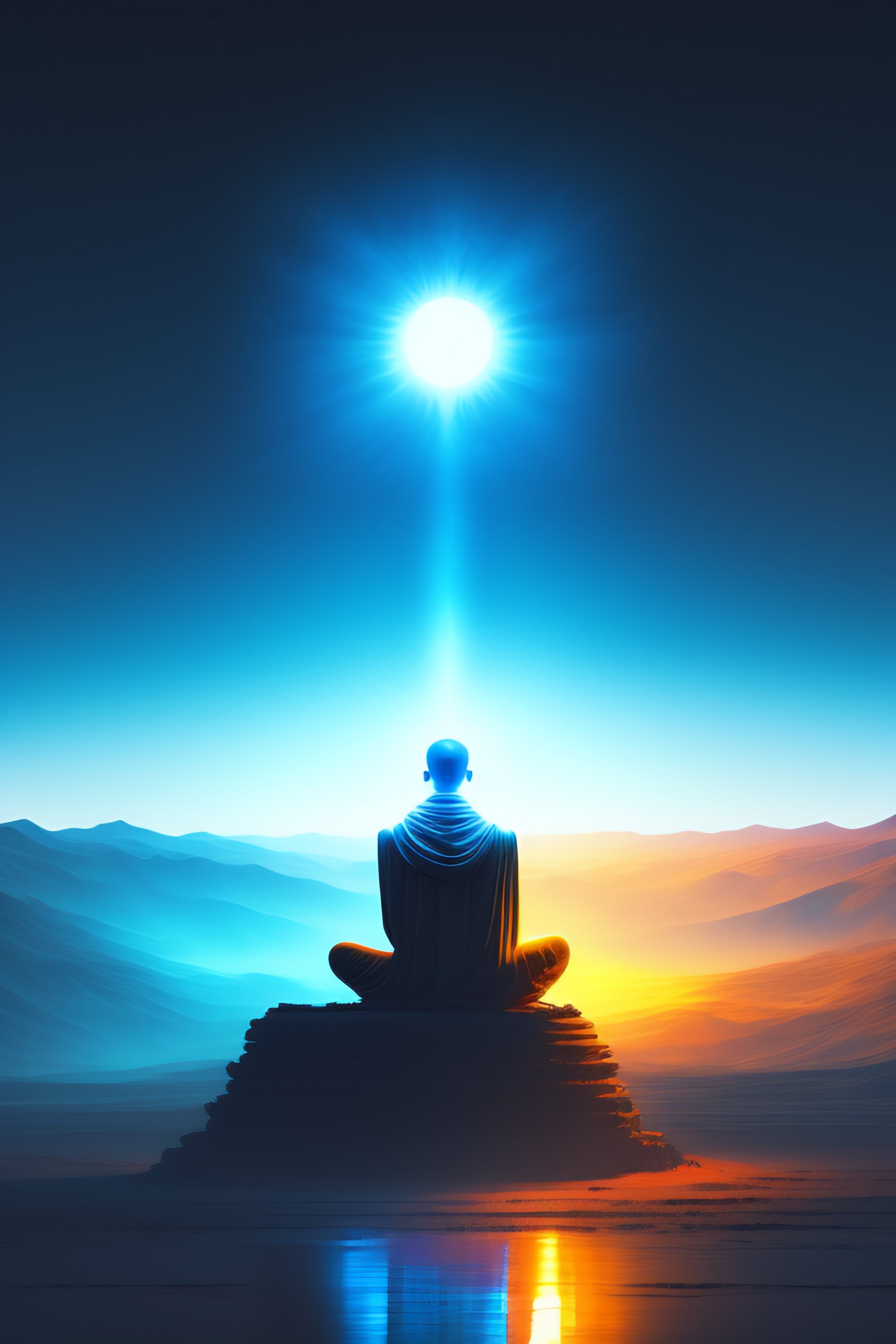 Lexica - A glowing sun monk god meditating in a empty void, fantasy ...