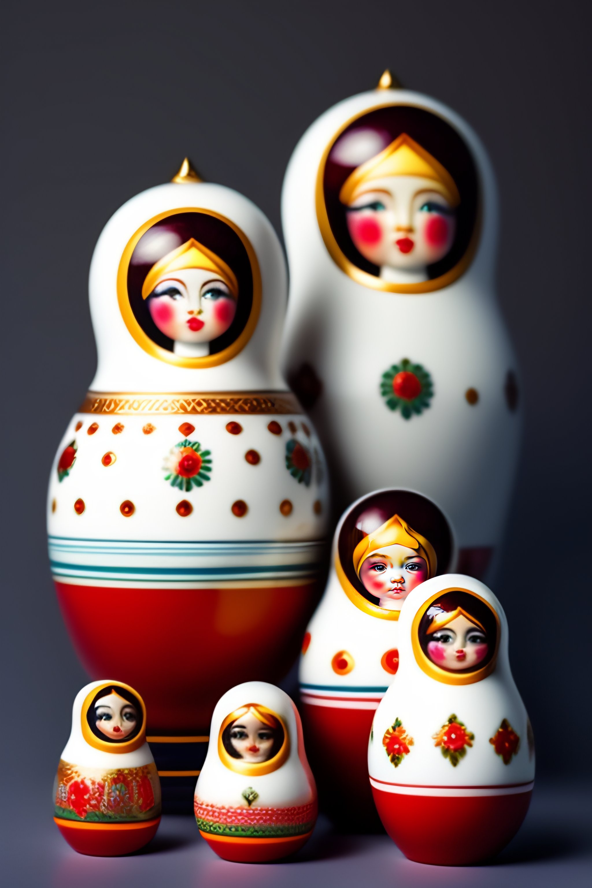 Lexica - Studio photograph, white background, Matryoshka dolls lined up ...