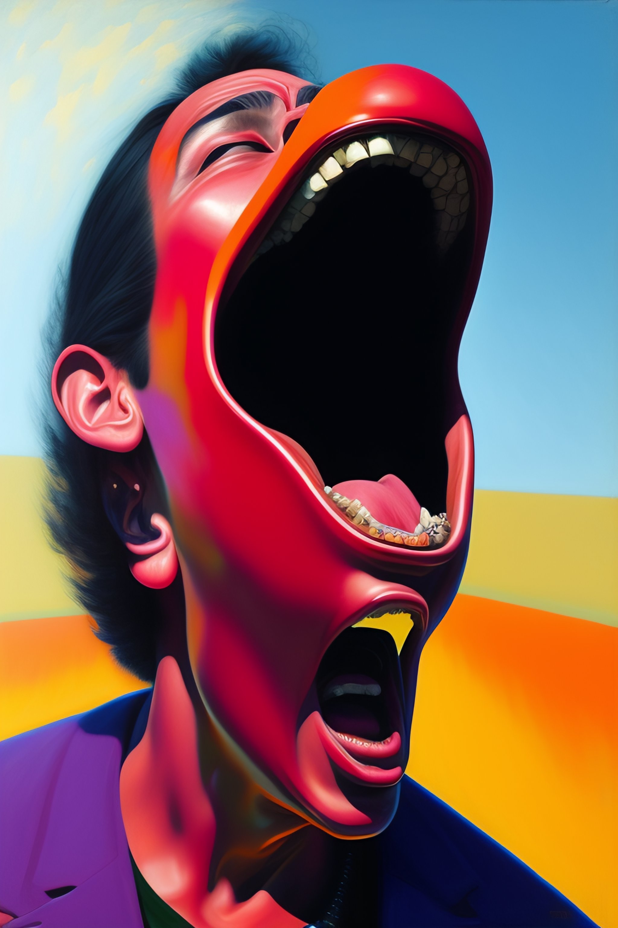 Lexica - Bizarre person screaming as an impasto painting by shaun tan ...