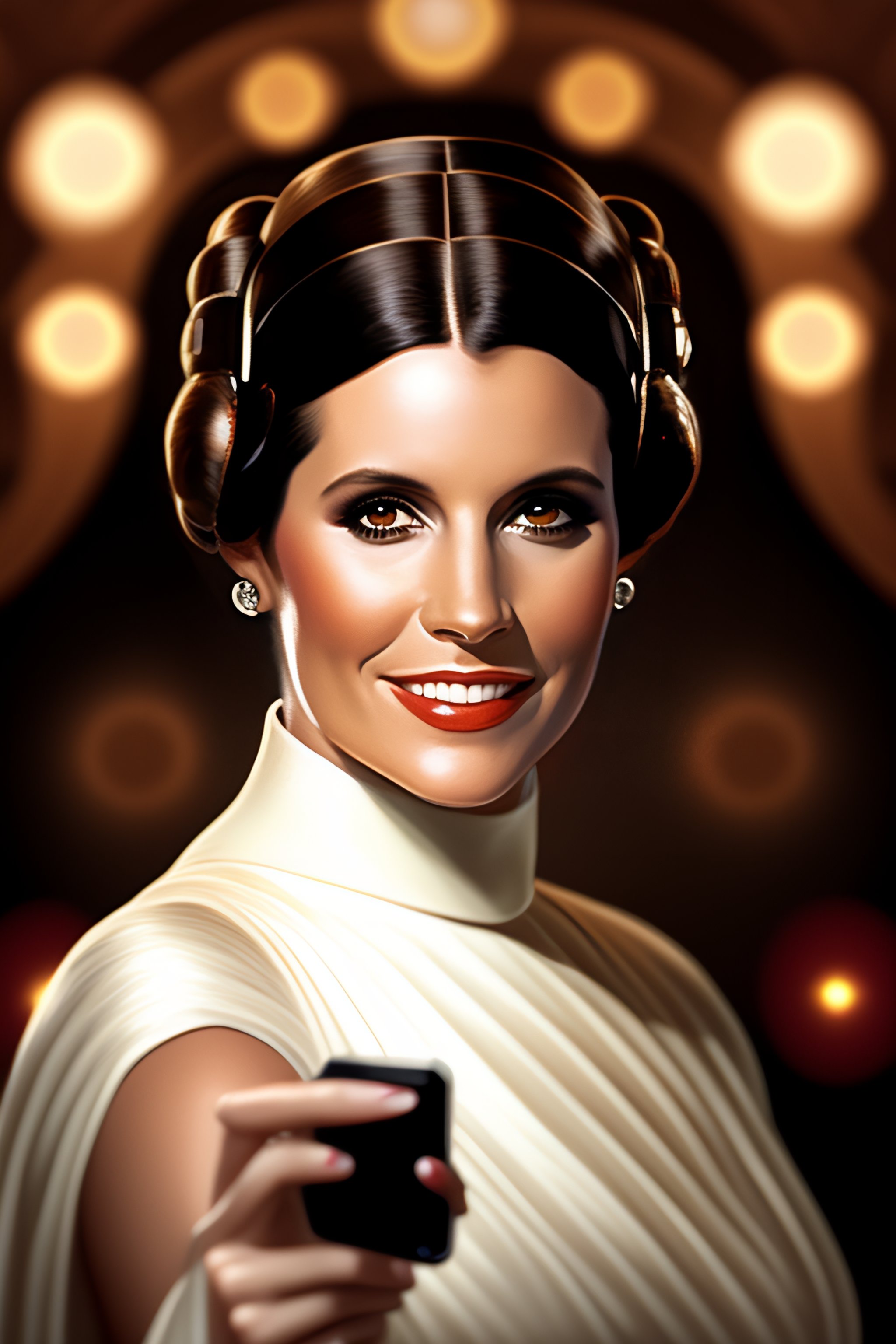 Lexica - Portrait of princess leia star wars taking a selfie smiling ...