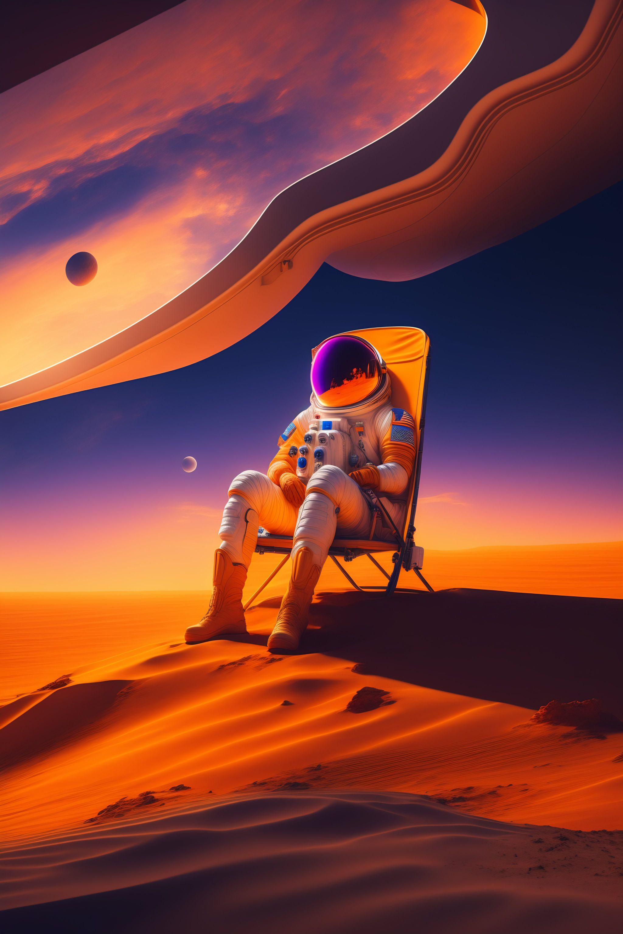 Lexica - An astronaut resting on mars in a beach chair, vibrant ...