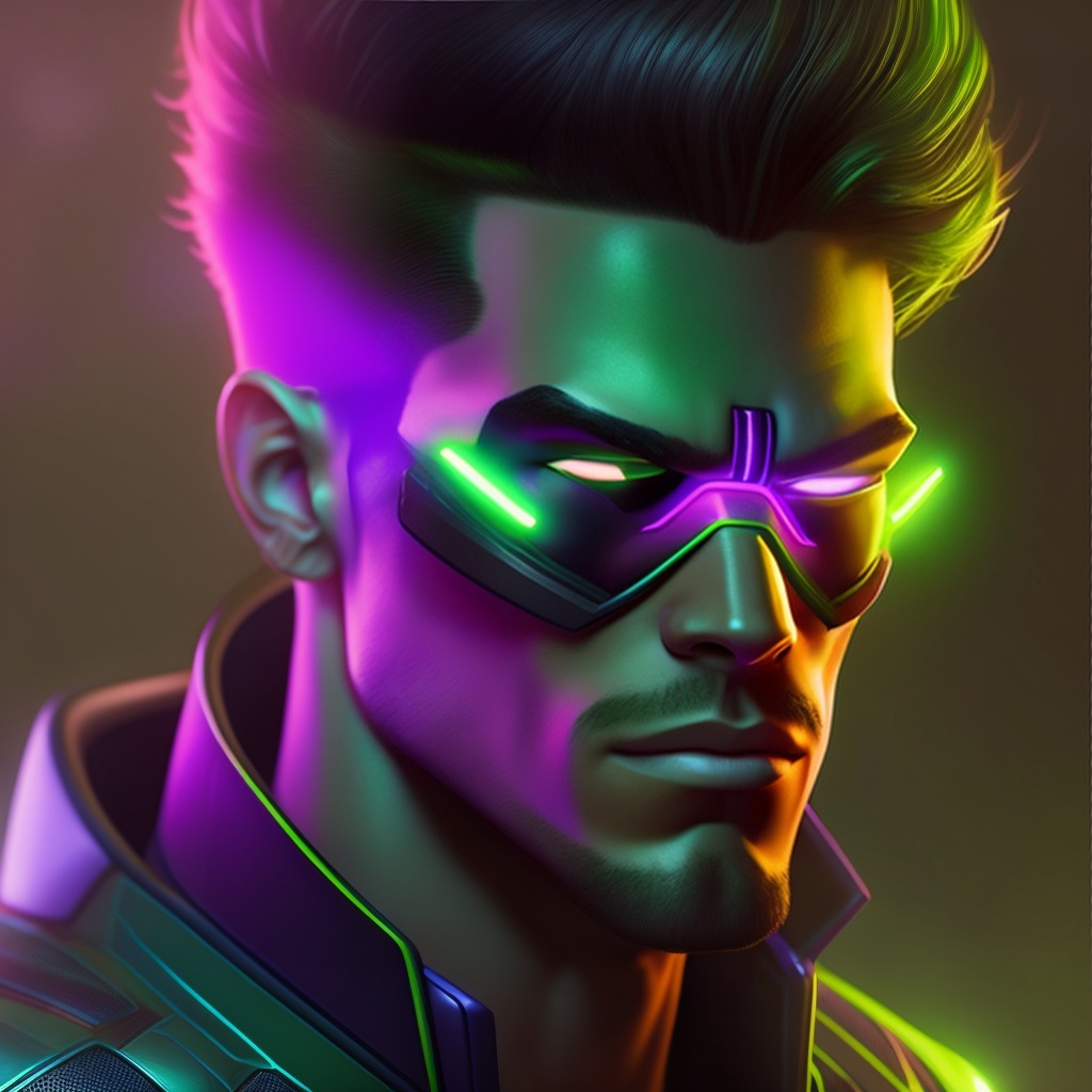 Lexica - Male character, cyberpuk, green and purple neon, mouth mask ...