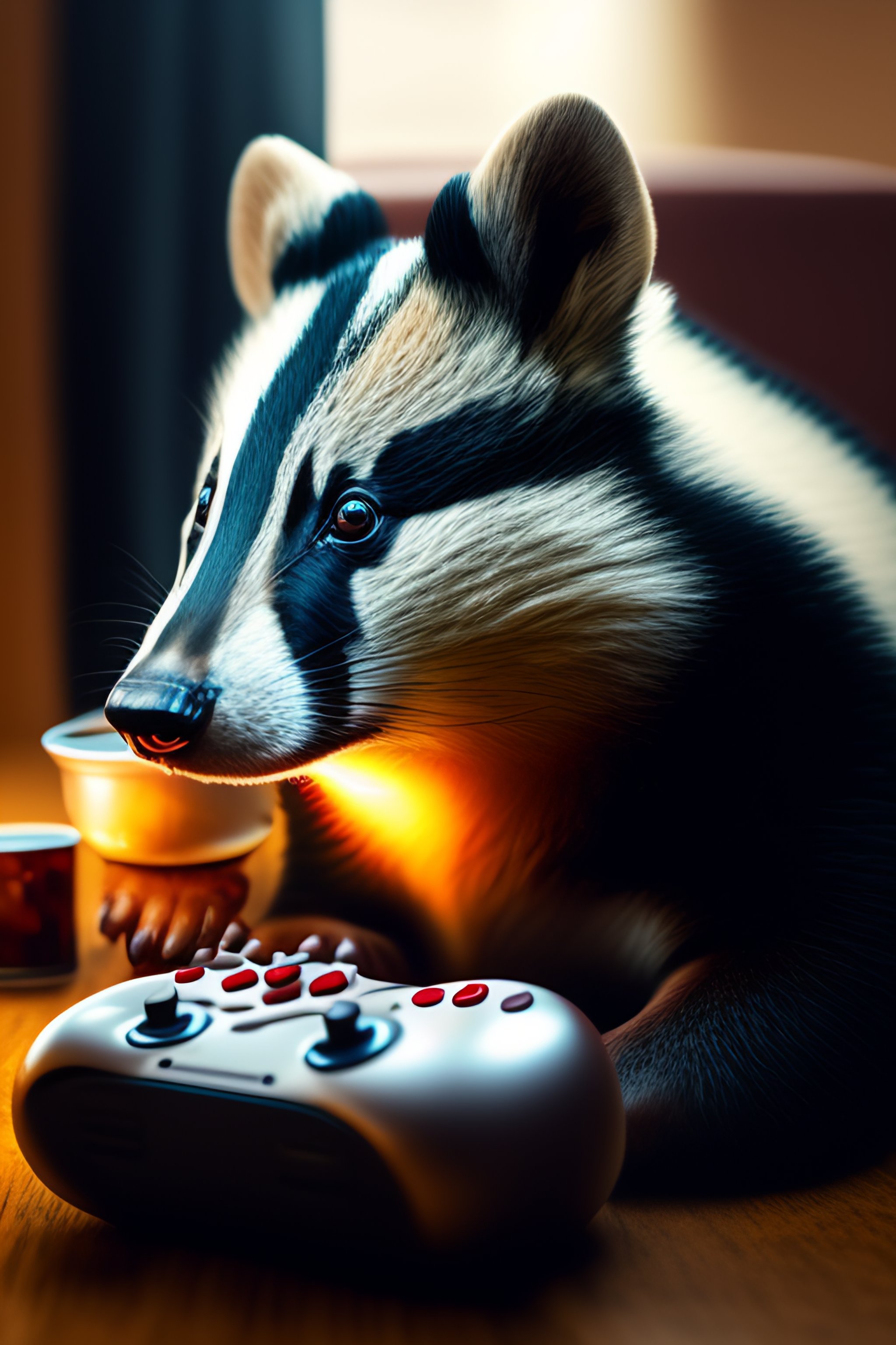 Lexica - Badger playing videogame