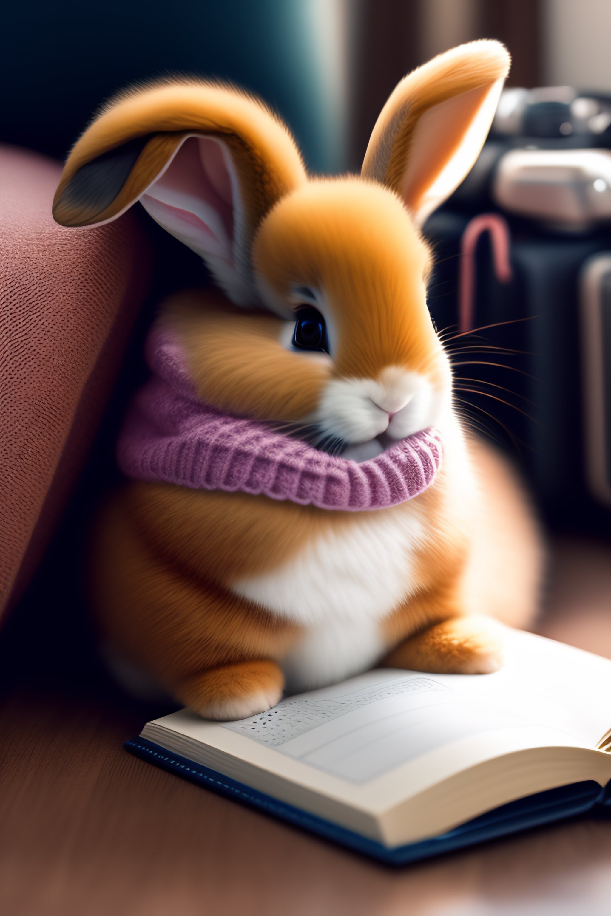 Lexica - A cute fluffy bunny grumpily working on her trip itinerary
