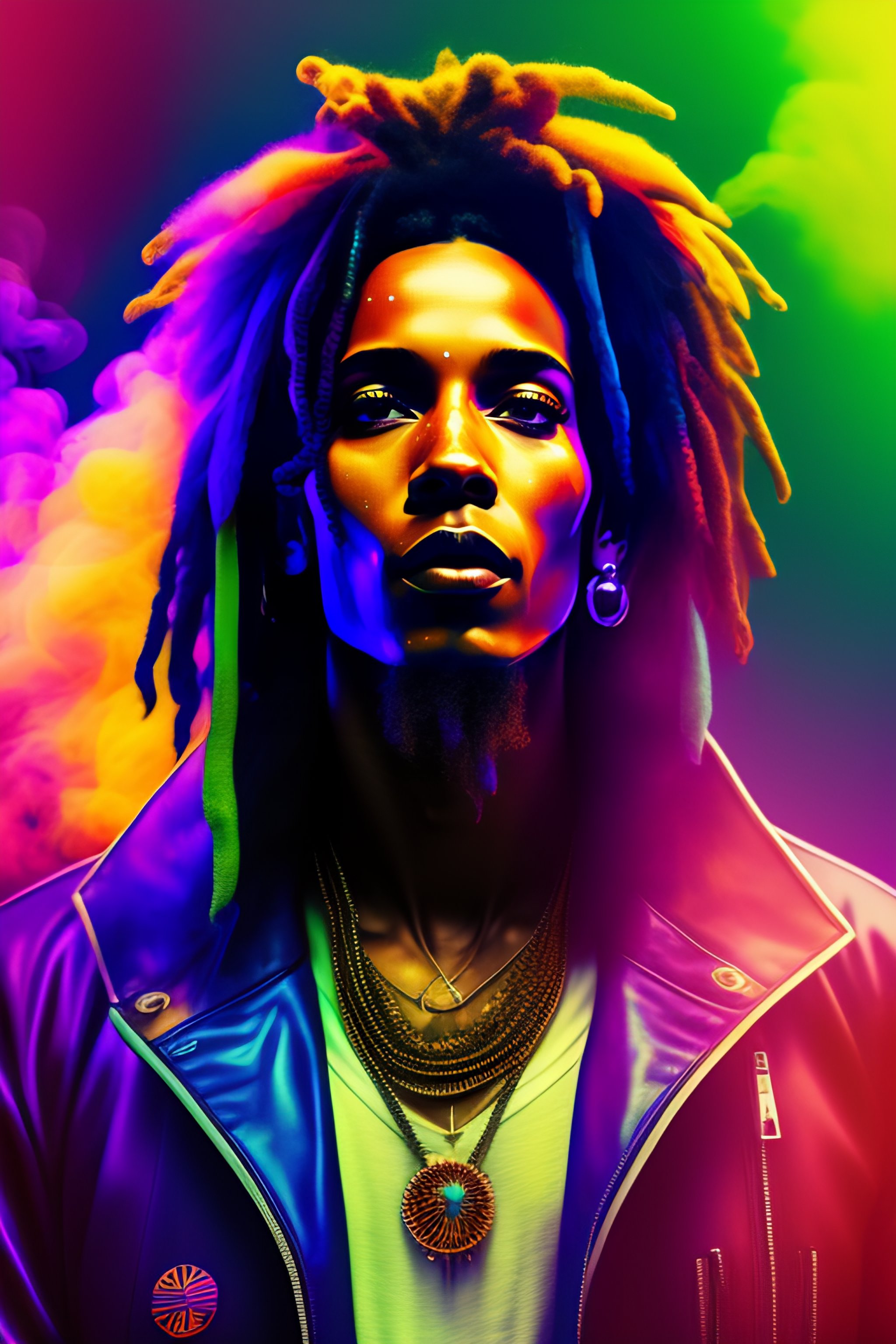 Lexica - Cyberpunk bob marley, intrincate details, neon, smoke