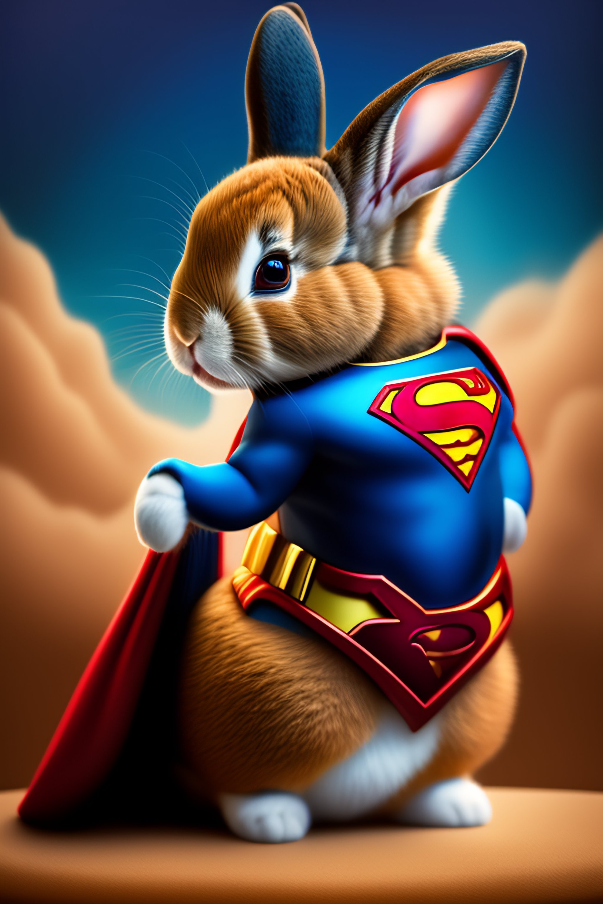 Lexica - Cartoon superman bunny studying
