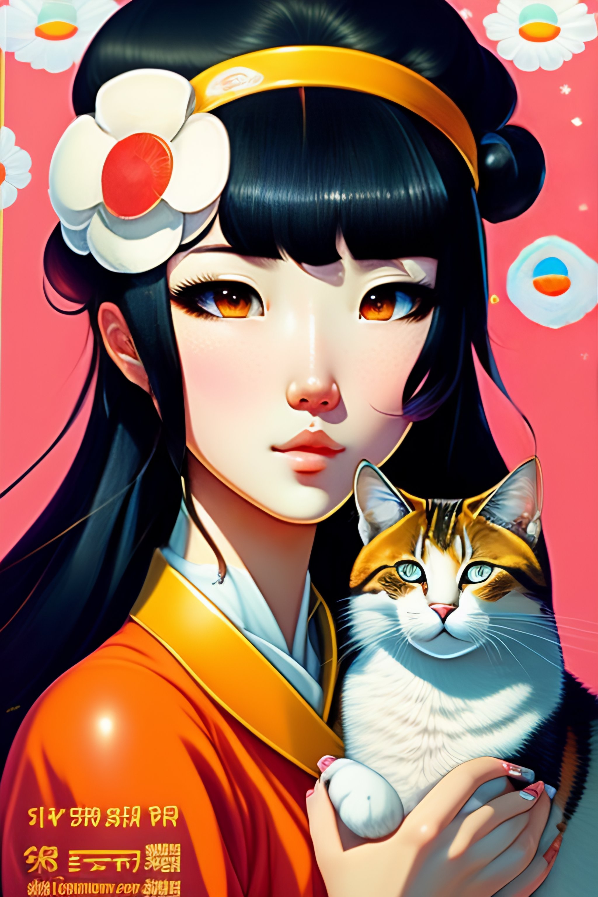 Lexica - Magazine cover poster, upper portrait of anime girl with cat ...