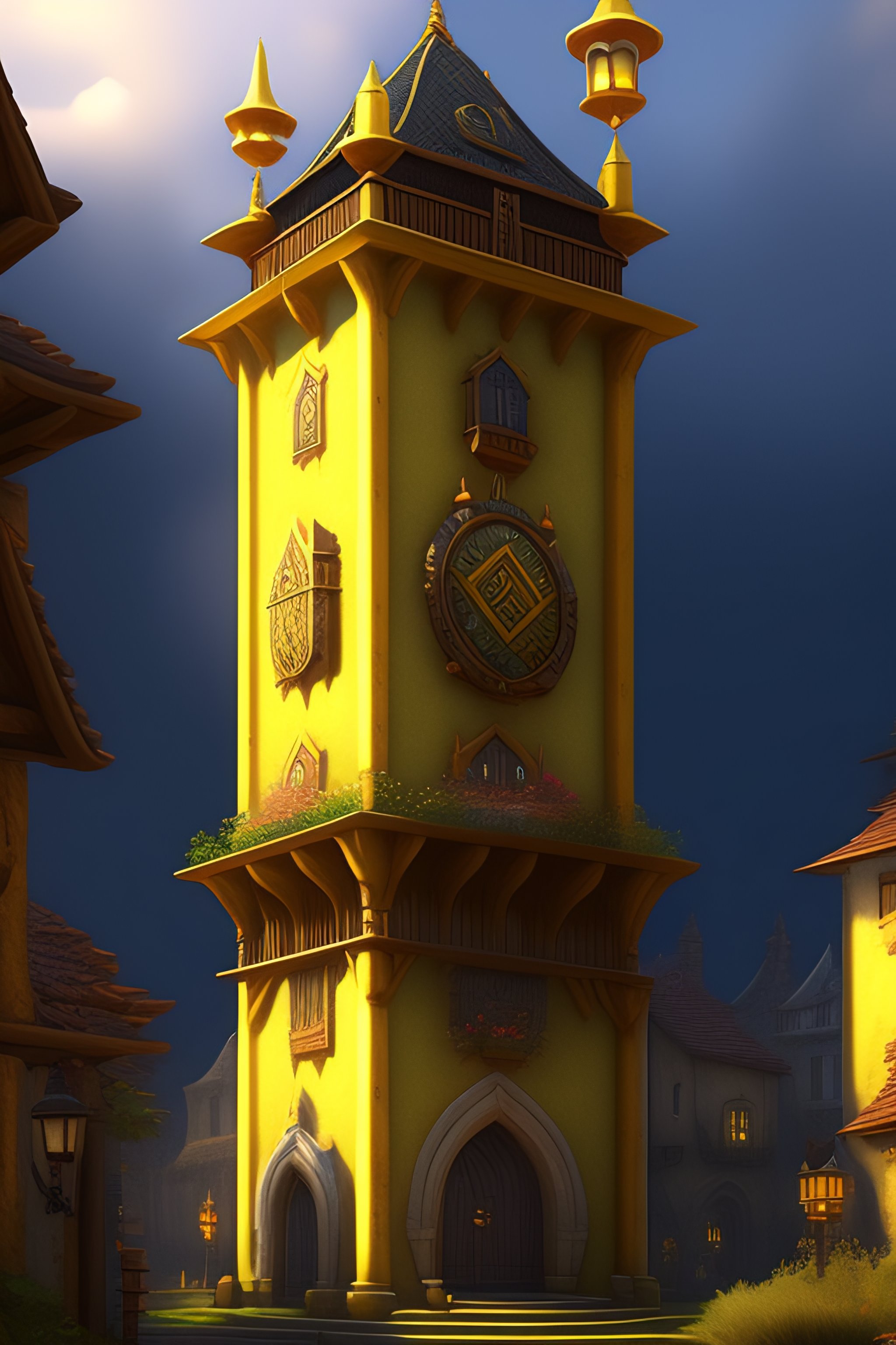 Lexica - A small medieval yellow tower with two floors between city ...