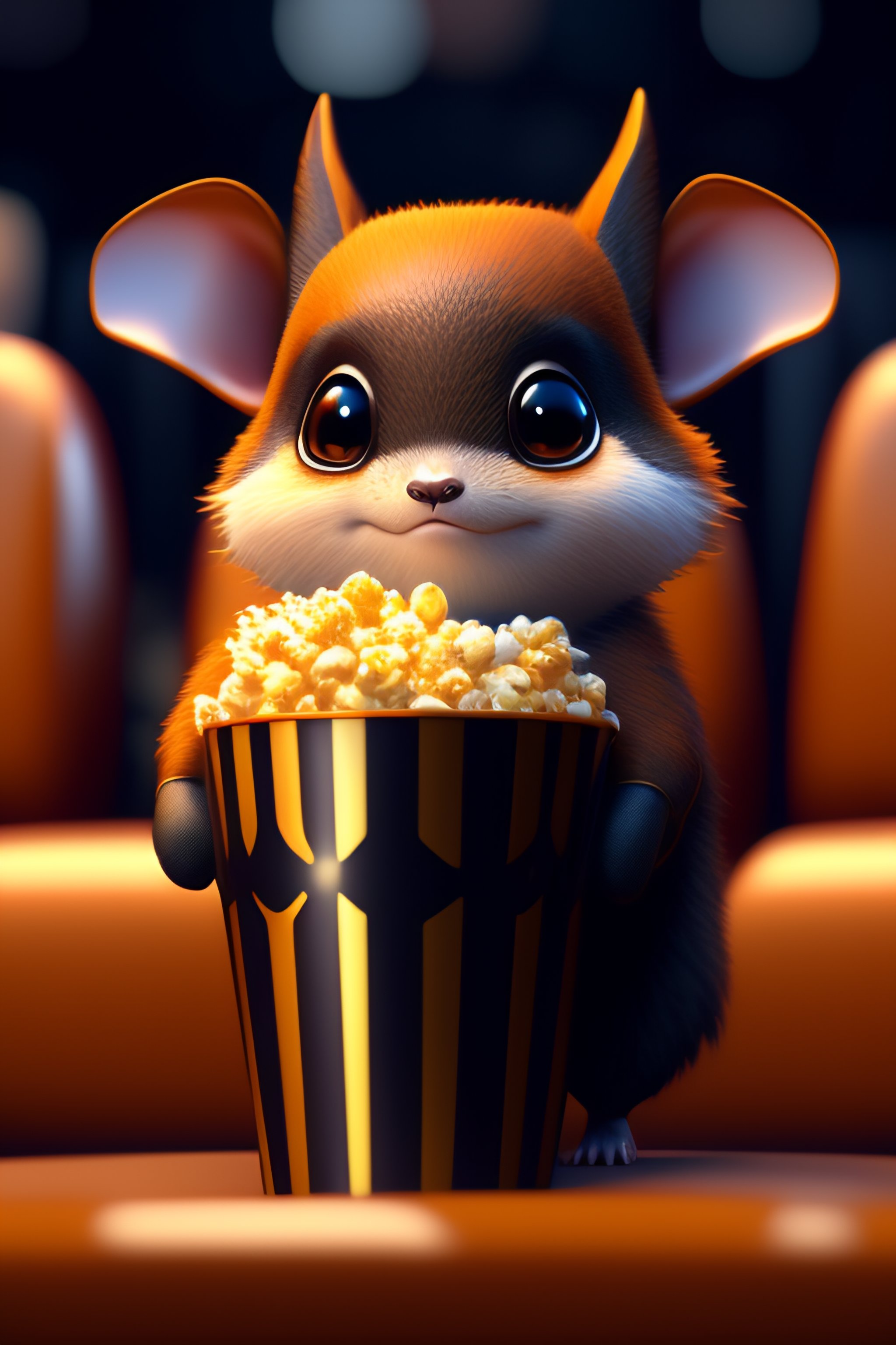 Lexica - Cute small humanoid bat sitting in a movie theater eating ...