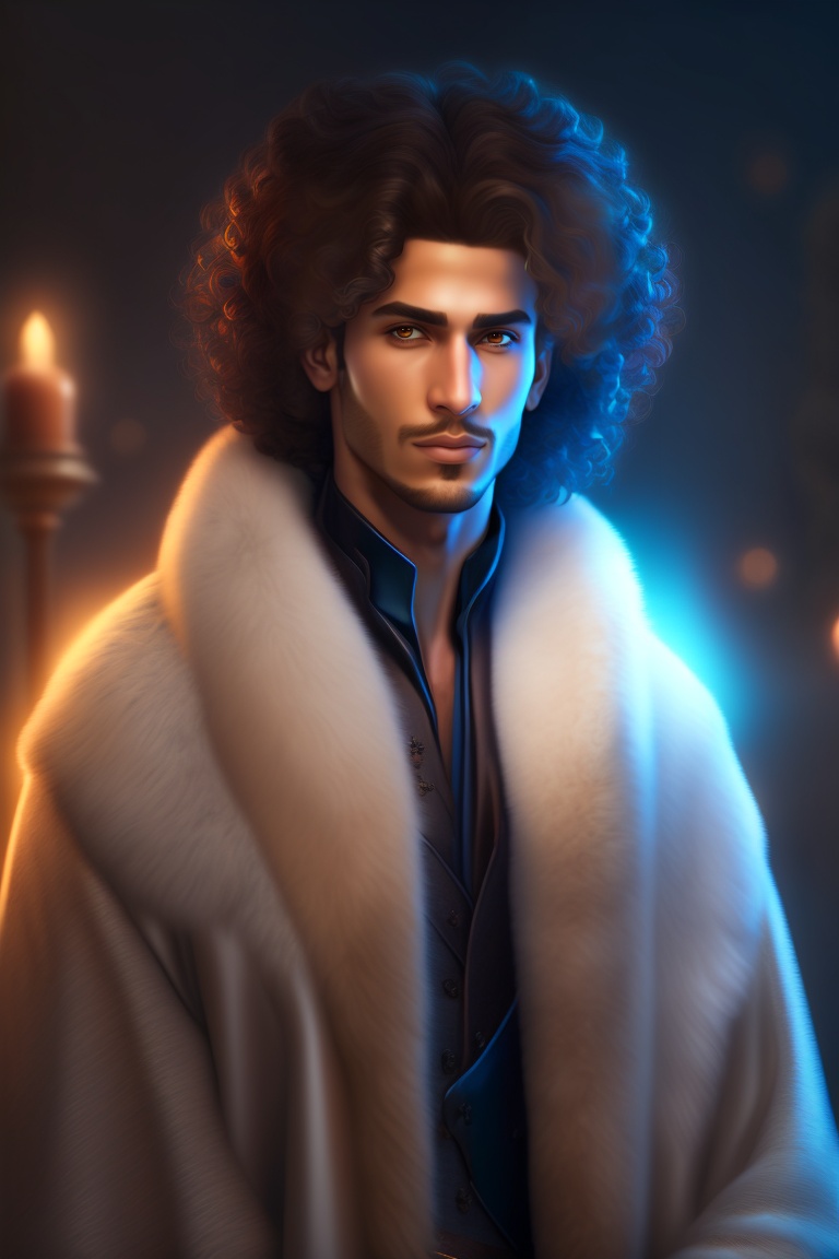 Lexica - Mage male wearing a light robe, curly hair, slightly shaved on ...