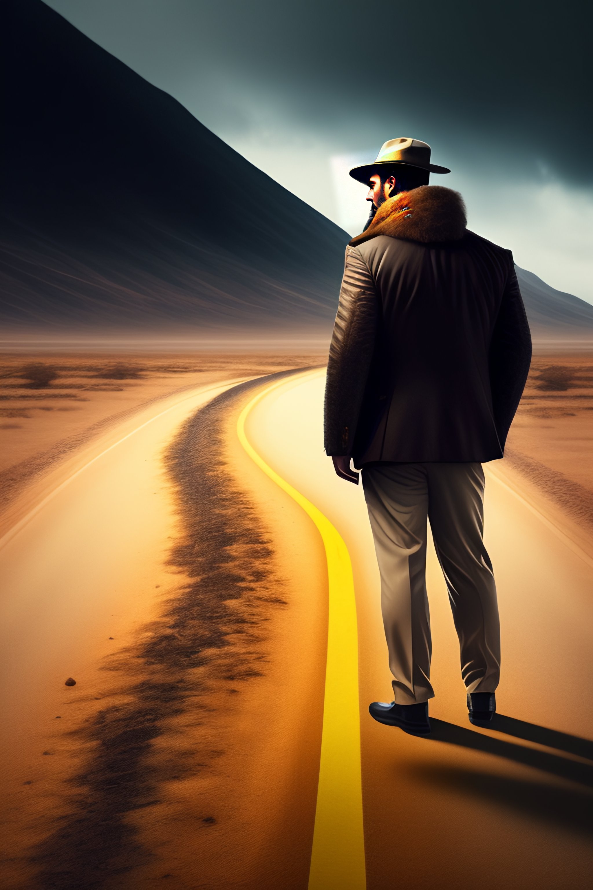 Lexica - A man standing at a fork in the road undecided which way to take