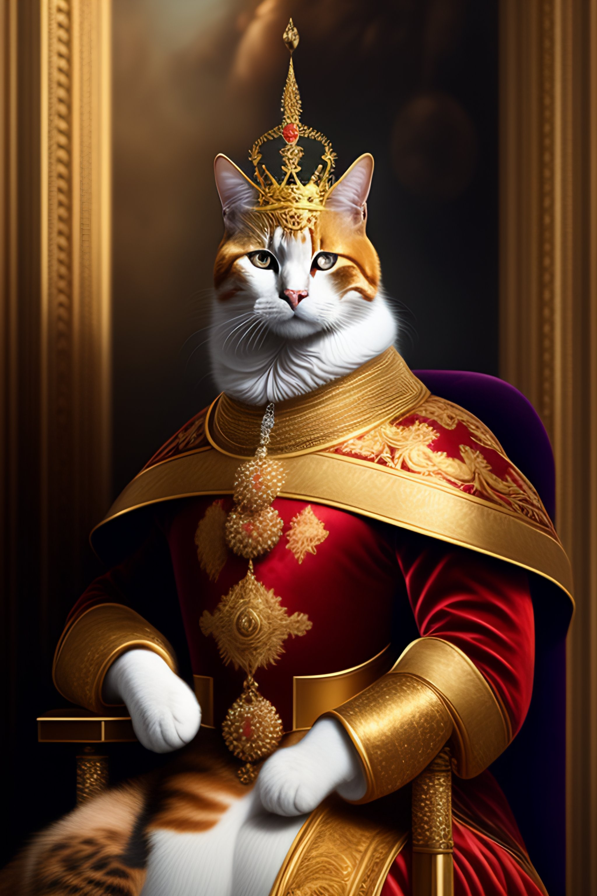 Lexica - A portrait of cat as a king sitting on a throne with a crown ...