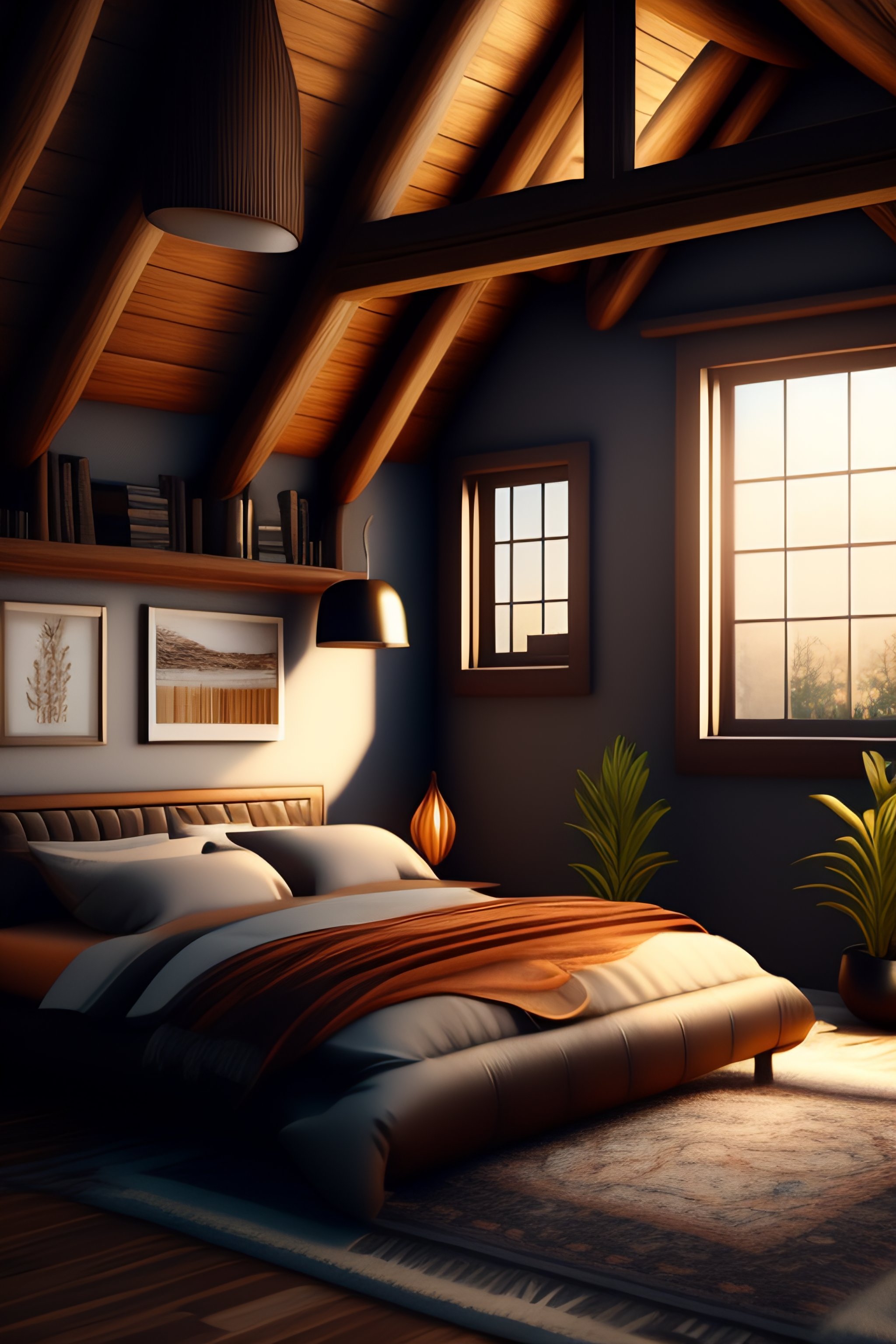 Lexica - Brown modern, primitive decoration of a attic bedroom, 4k ...