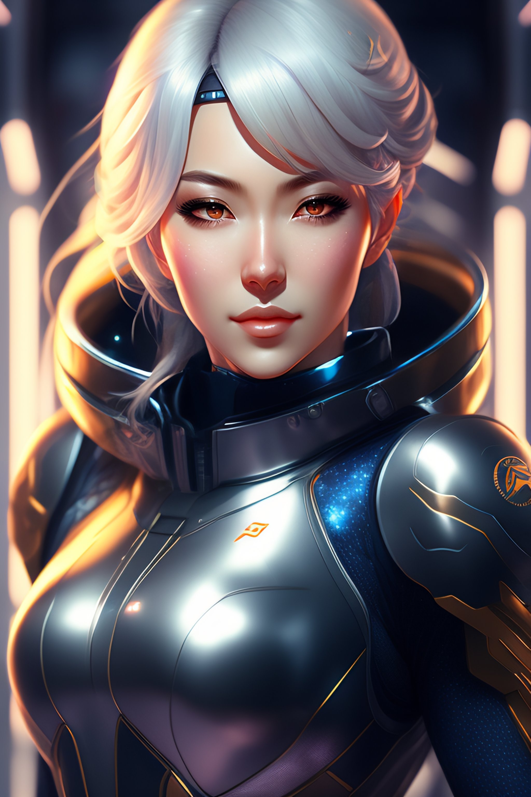 Lexica - Realistic sci-fi anime female with silver hair in a space ...