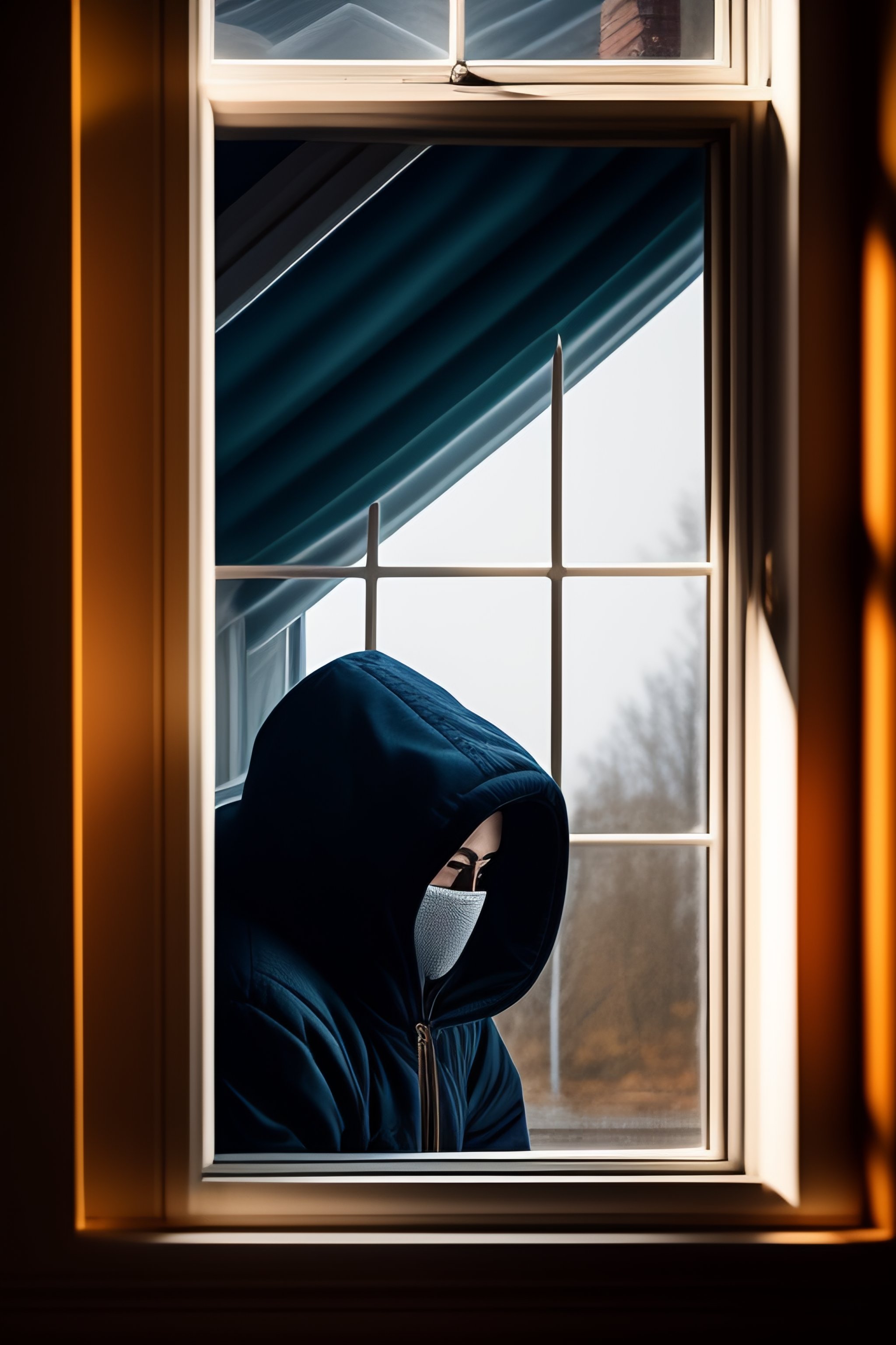 Lexica - Masked robber escaping out of a house by a window holding the ...