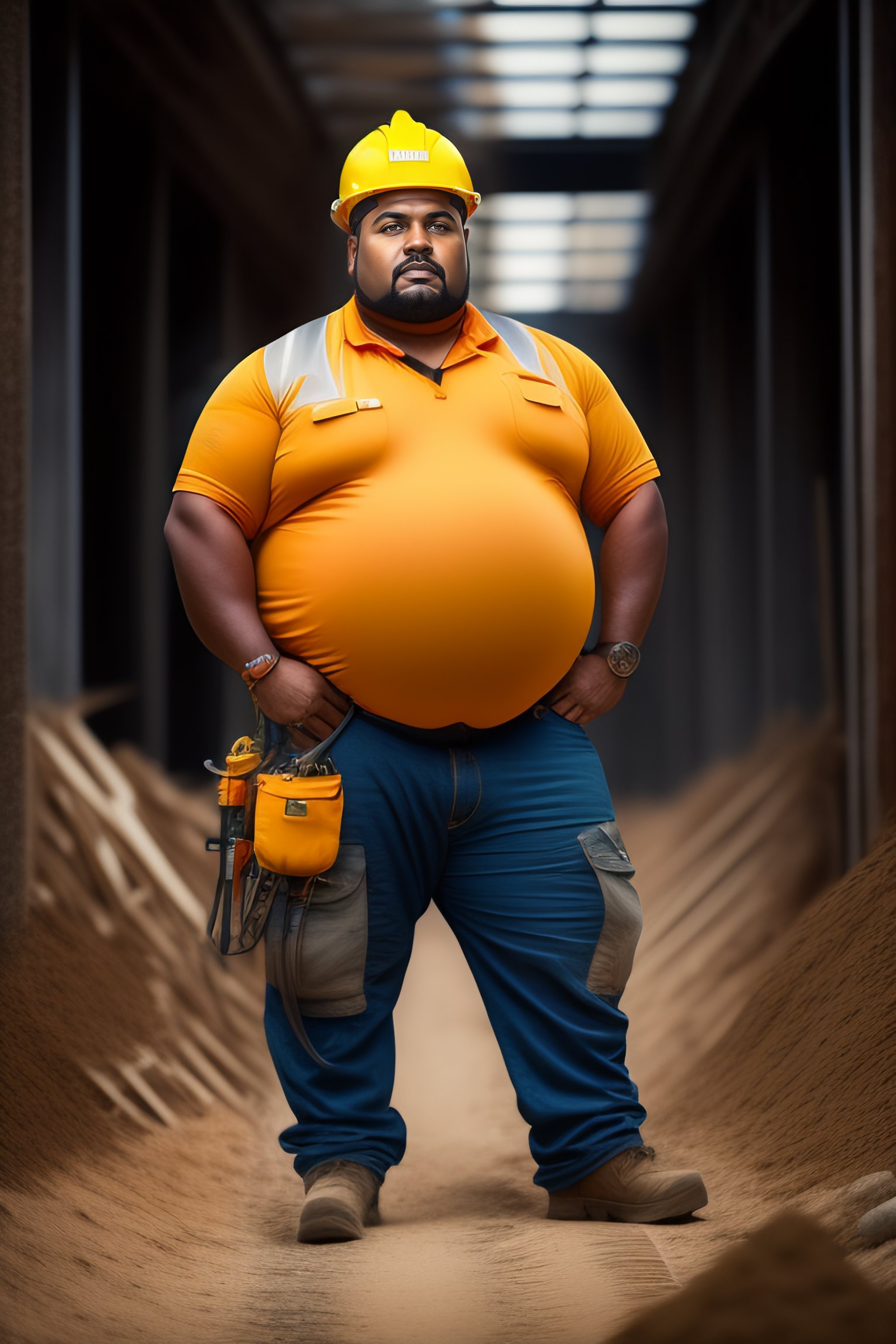 Lexica - A construction worker, with a large round belly, amateur photo
