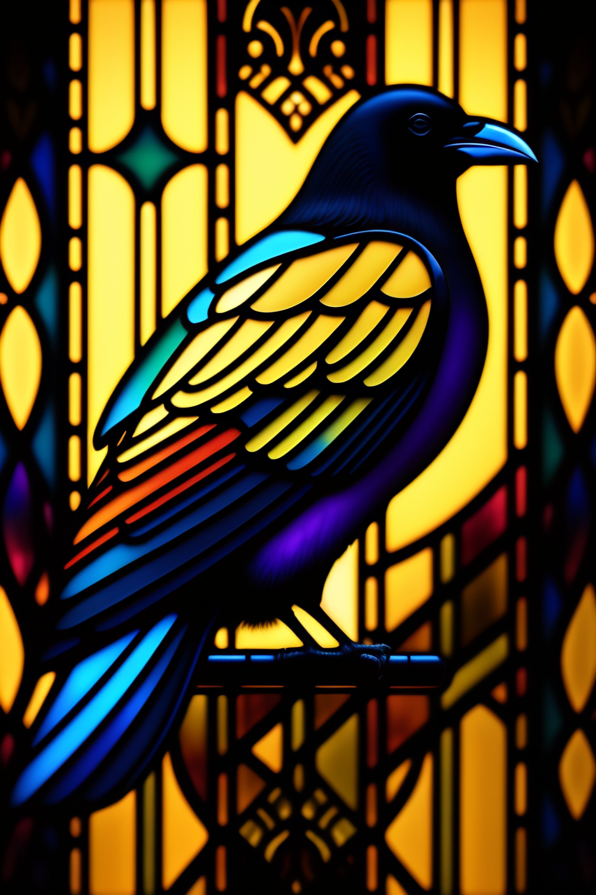 Lexica - Stained glass raven, geometric lines, wallpaper, art deco ...