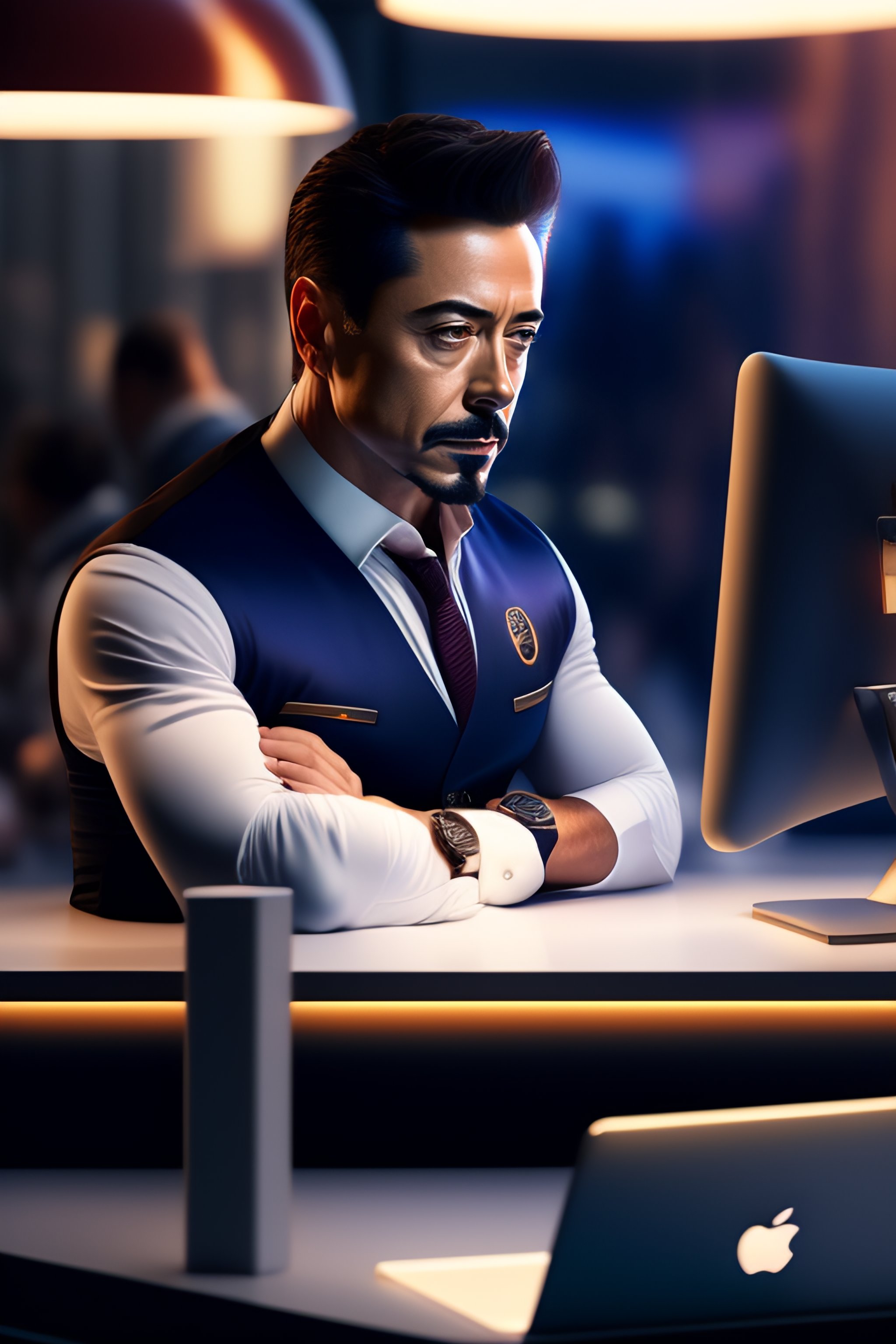 Lexica - Tony Stark working at the Genius Bar in an Apple store at ...