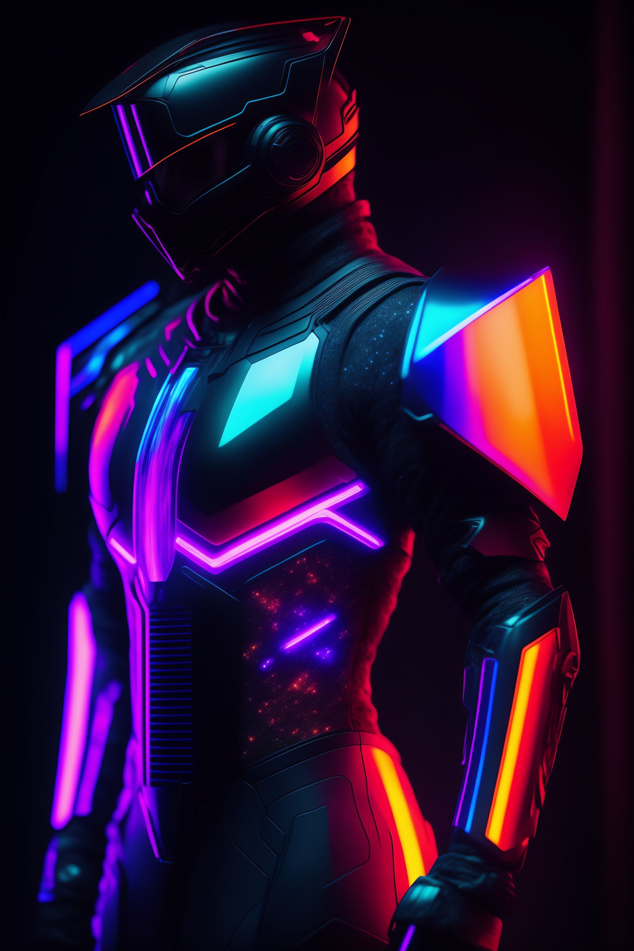 Lexica - A photograph of a cyberpunk streamer front view made of black ...